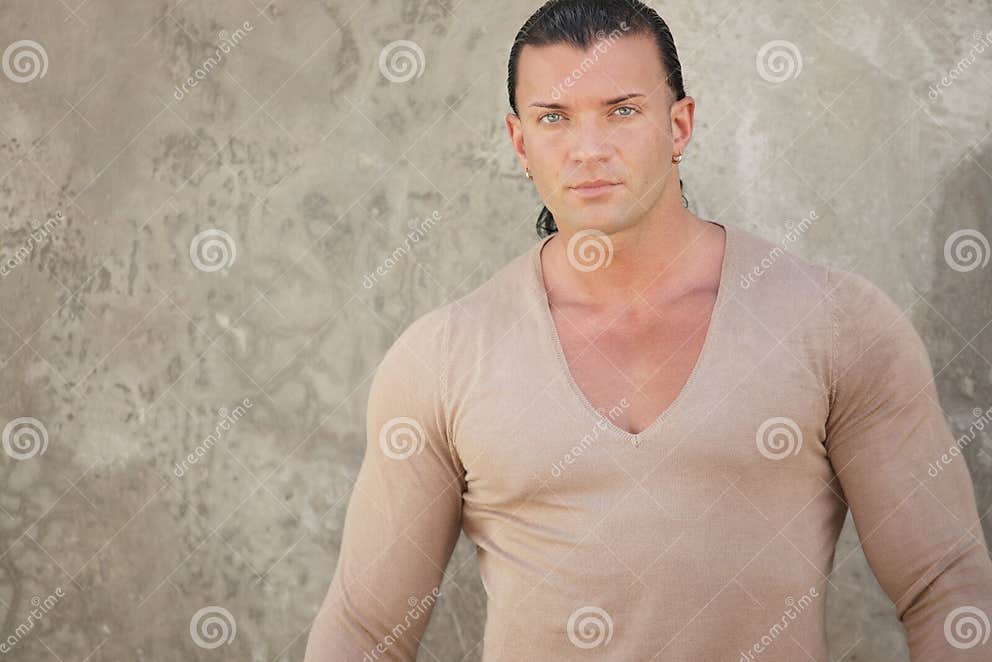 Man in a v-neck shirt stock photo. Image of style, muscular - 21395202