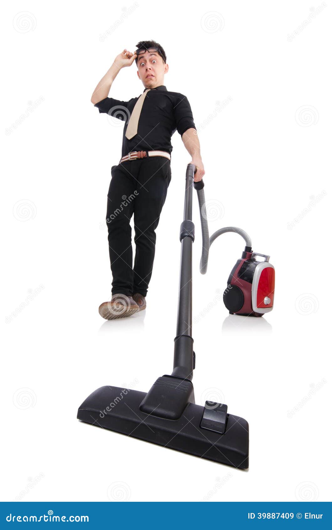 Man with vacuum cleaner stock image. Image of housework - 39887409