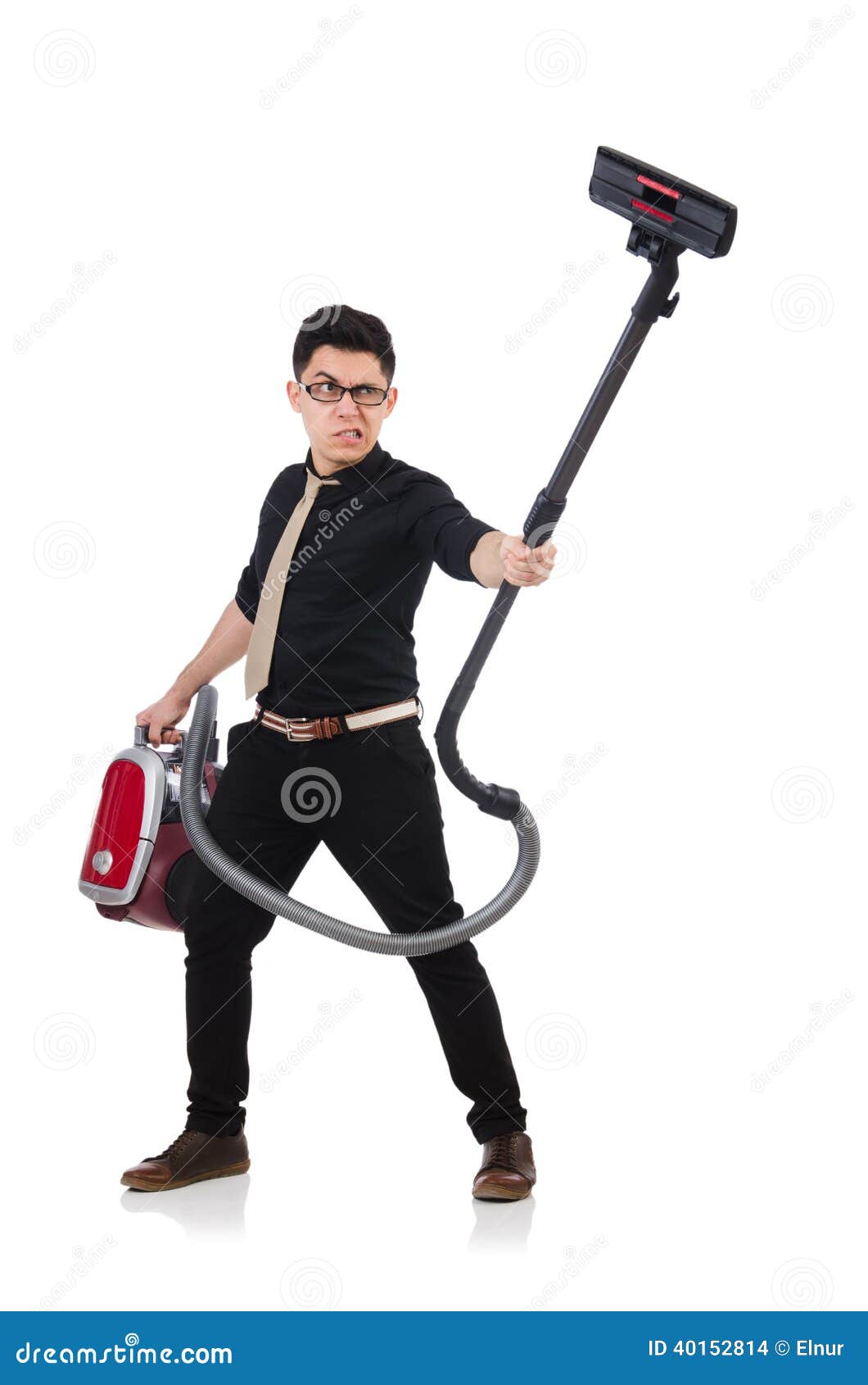 Man with vacuum cleaner stock photo. Image of housekeeper - 40152814