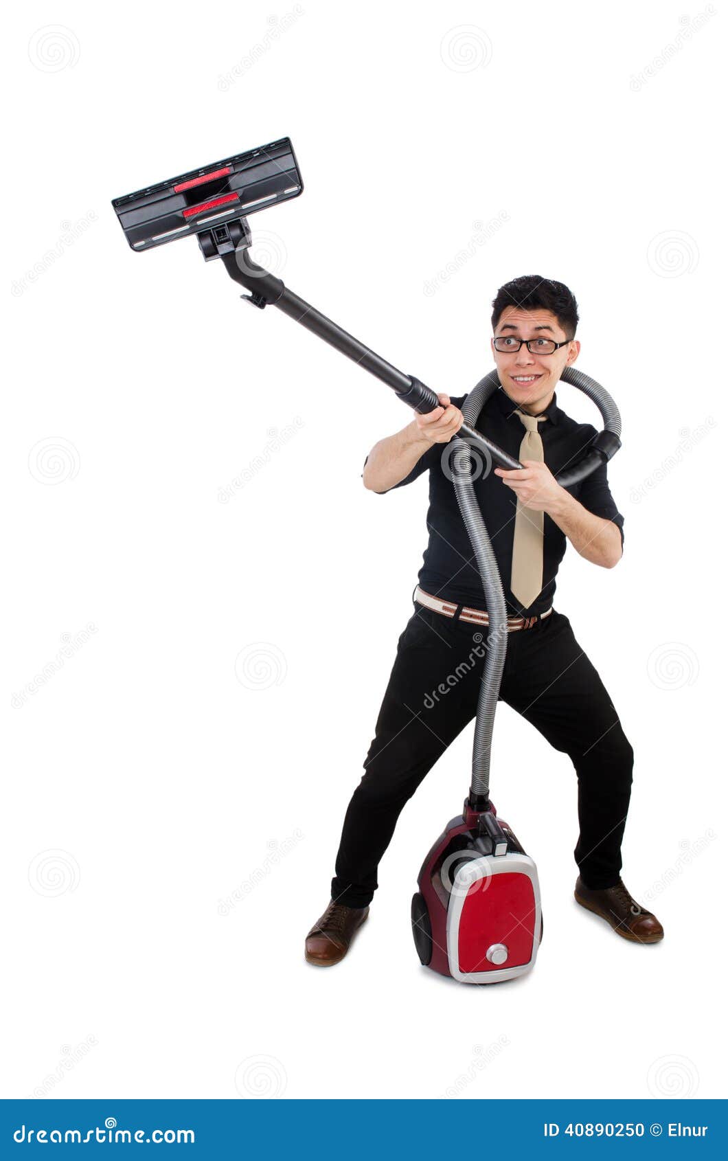 Man with vacuum cleaner stock photo. Image of hose, clean - 40890250