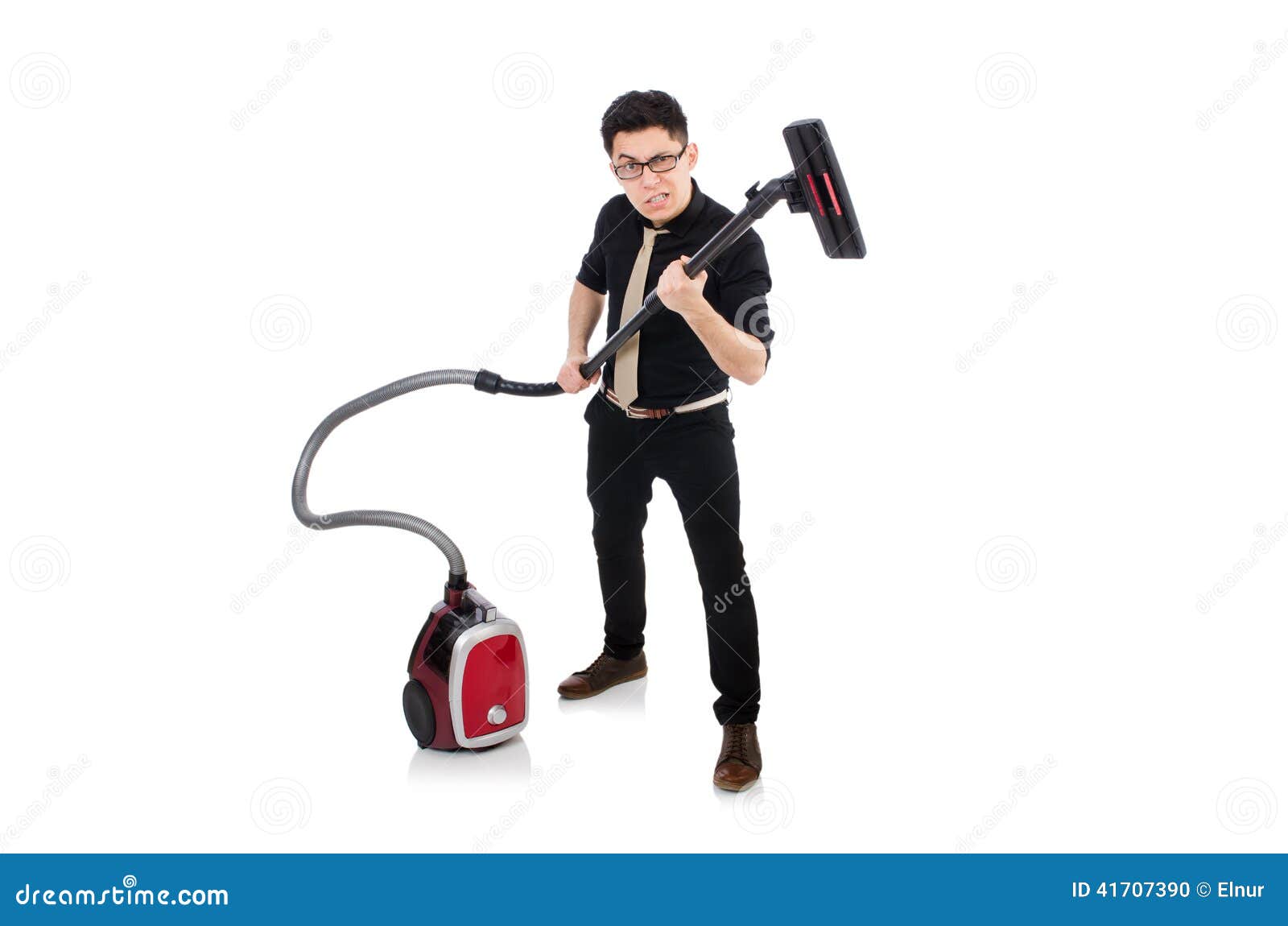 Man with Vacuum Cleaner Isolated Stock Photo - Image of business ...