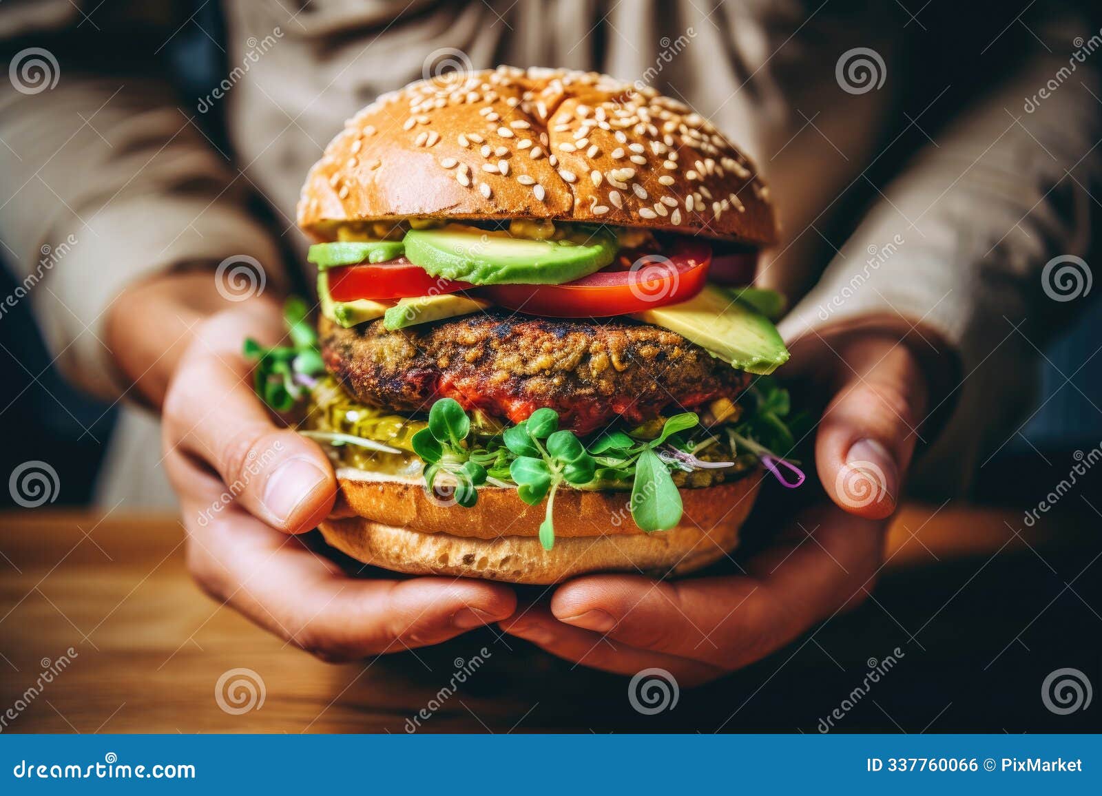 Vegan Burger Close Up Shot. Perfect For Advertisement Banner. Royalty ...