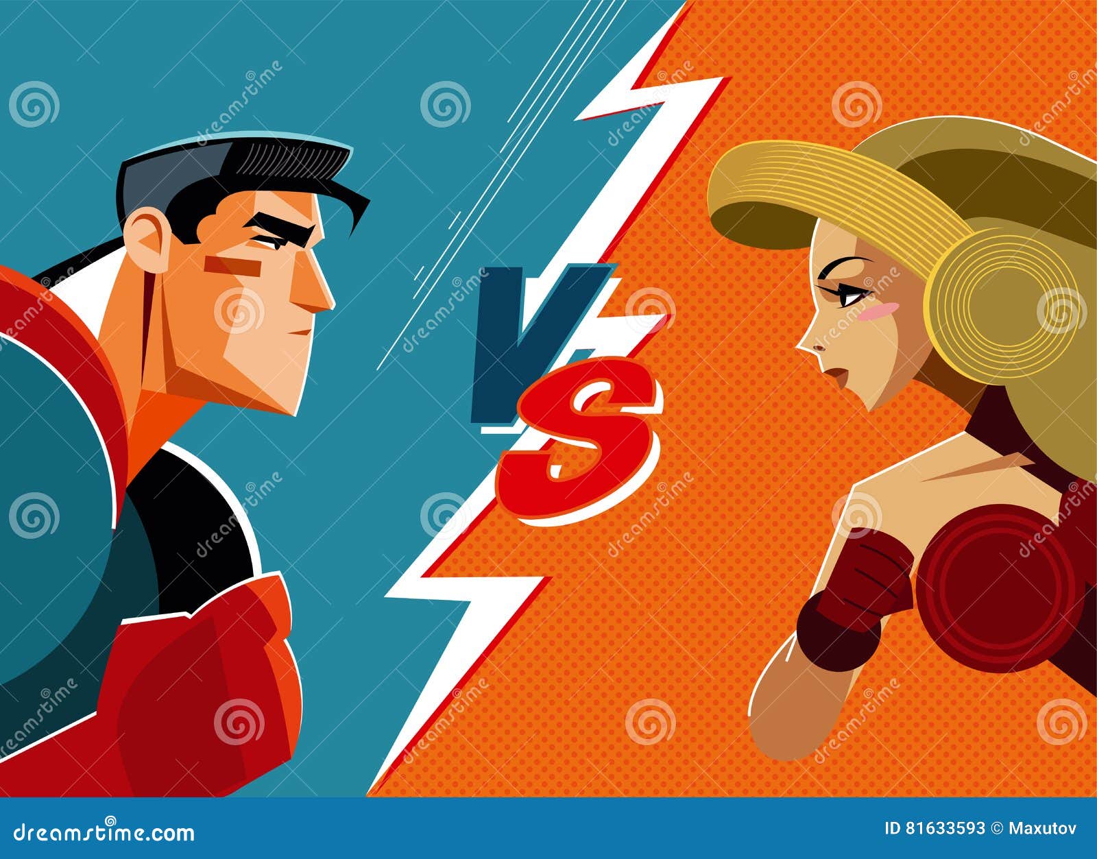 Man Versus Woman. Danger Conflict. Superheroes. Vector Illustration ...