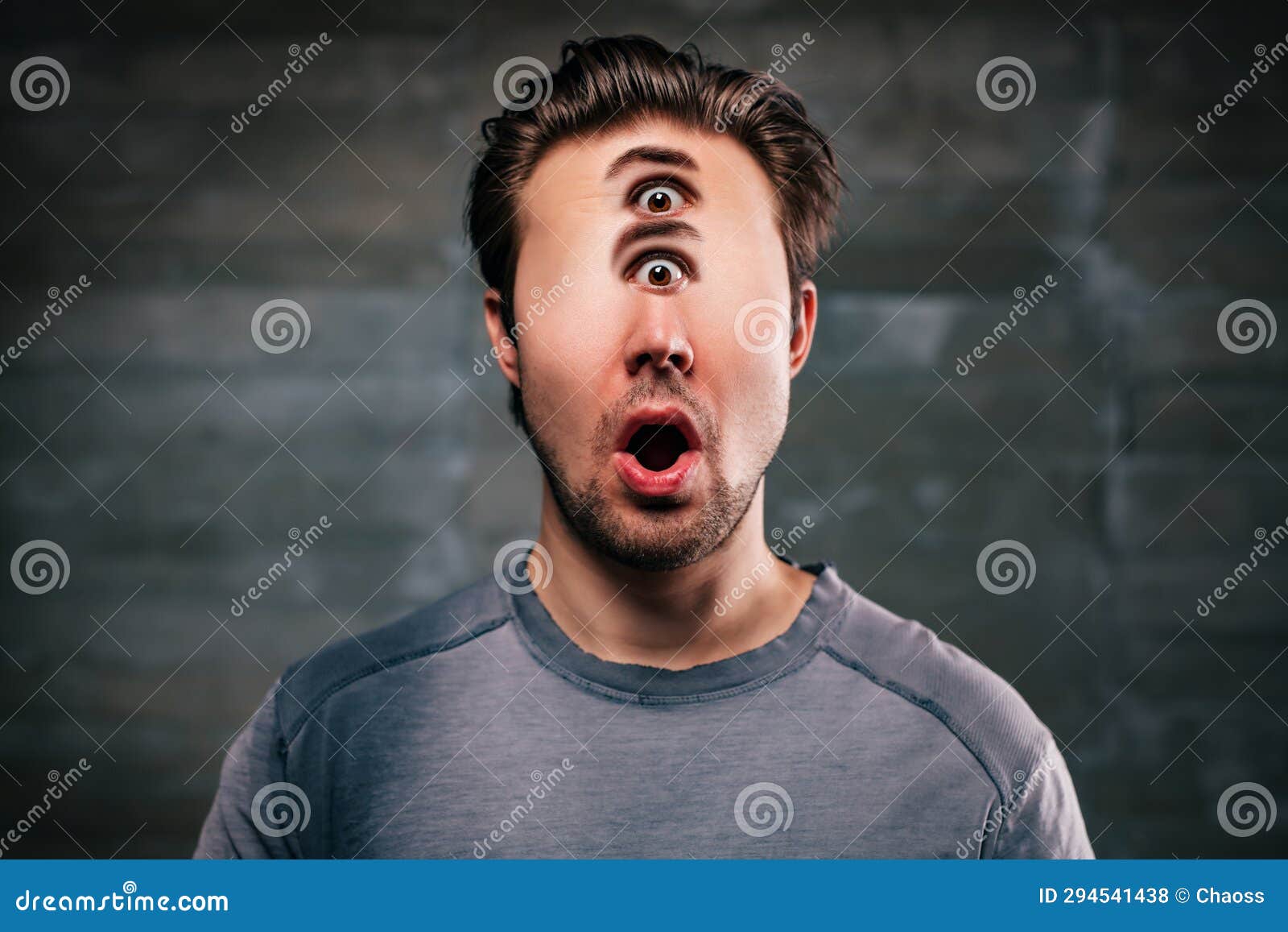 Man with Vertical Eyes Collage, Emotional Portrait Stock Photo - Image ...