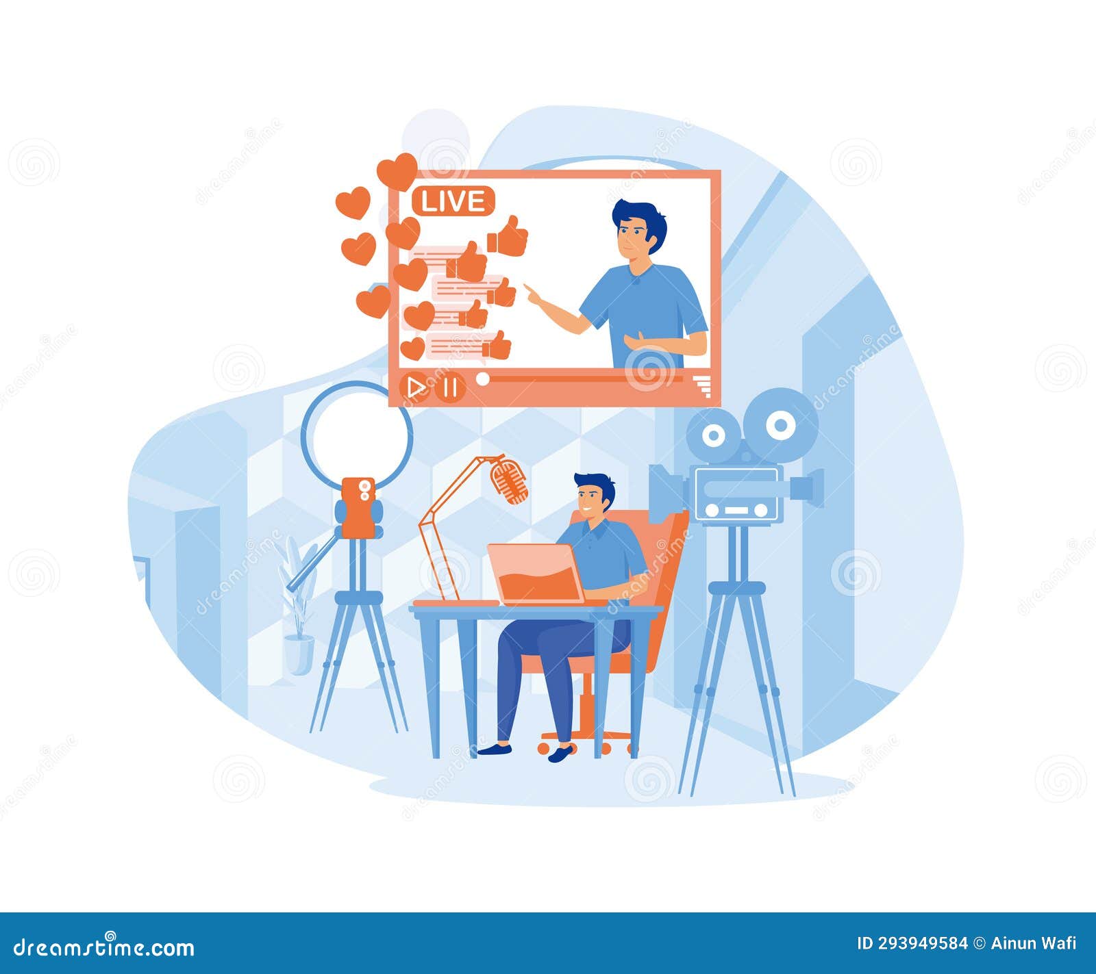 Man Video Blogger with Copy Space. Streamer, Vlogger Flat Character ...