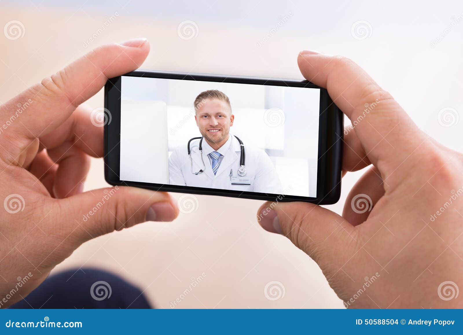 Man Video Chatting with Doctor Stock Photo - Image of adult, indoor ...