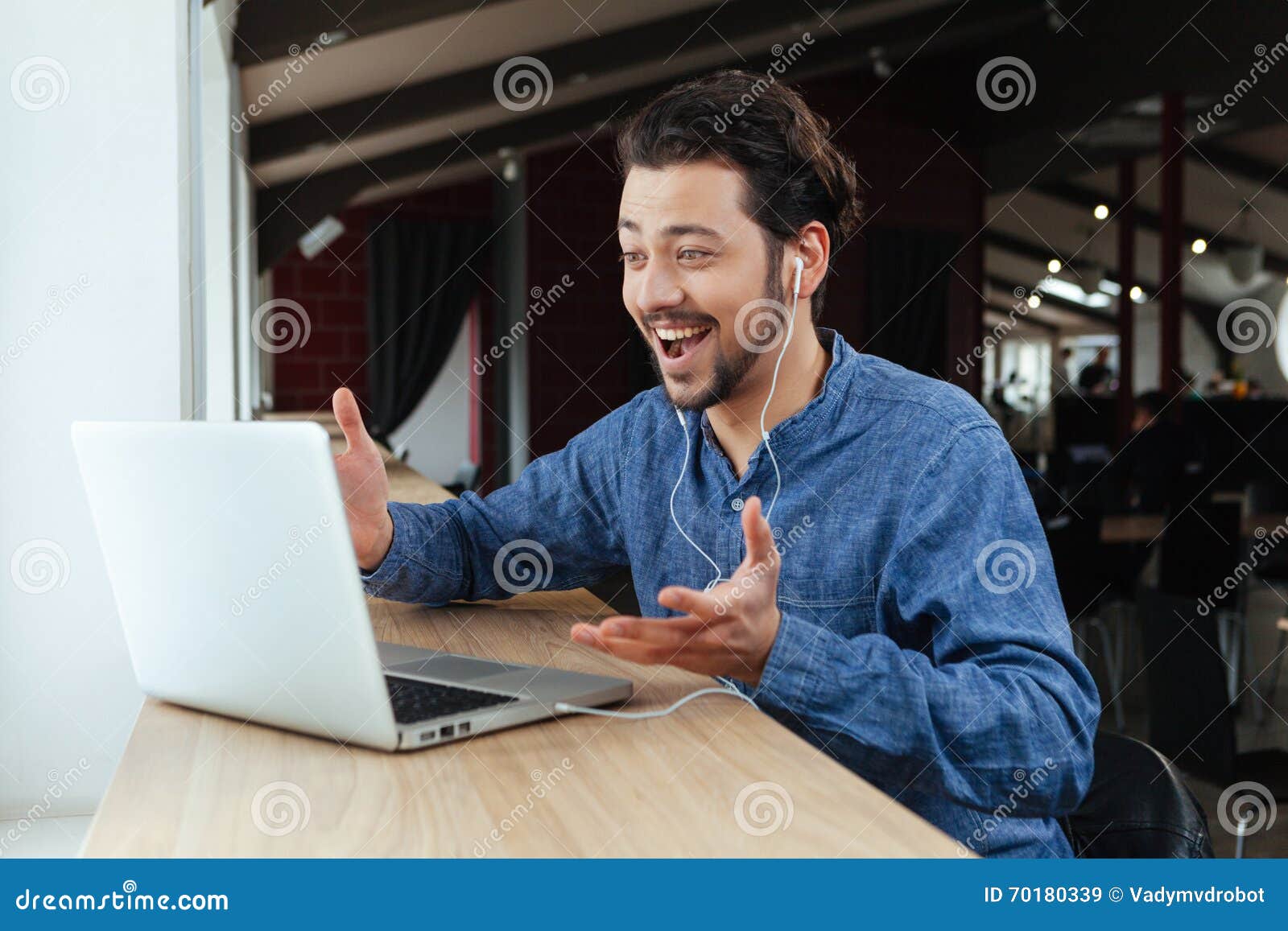 Man Video Chatting on Laptop Computer in Office Stock Image - Image of ...