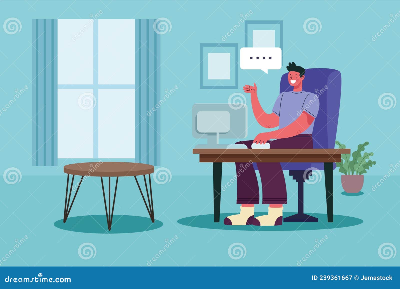 Man in video conference stock vector. Illustration of videocall - 239361667