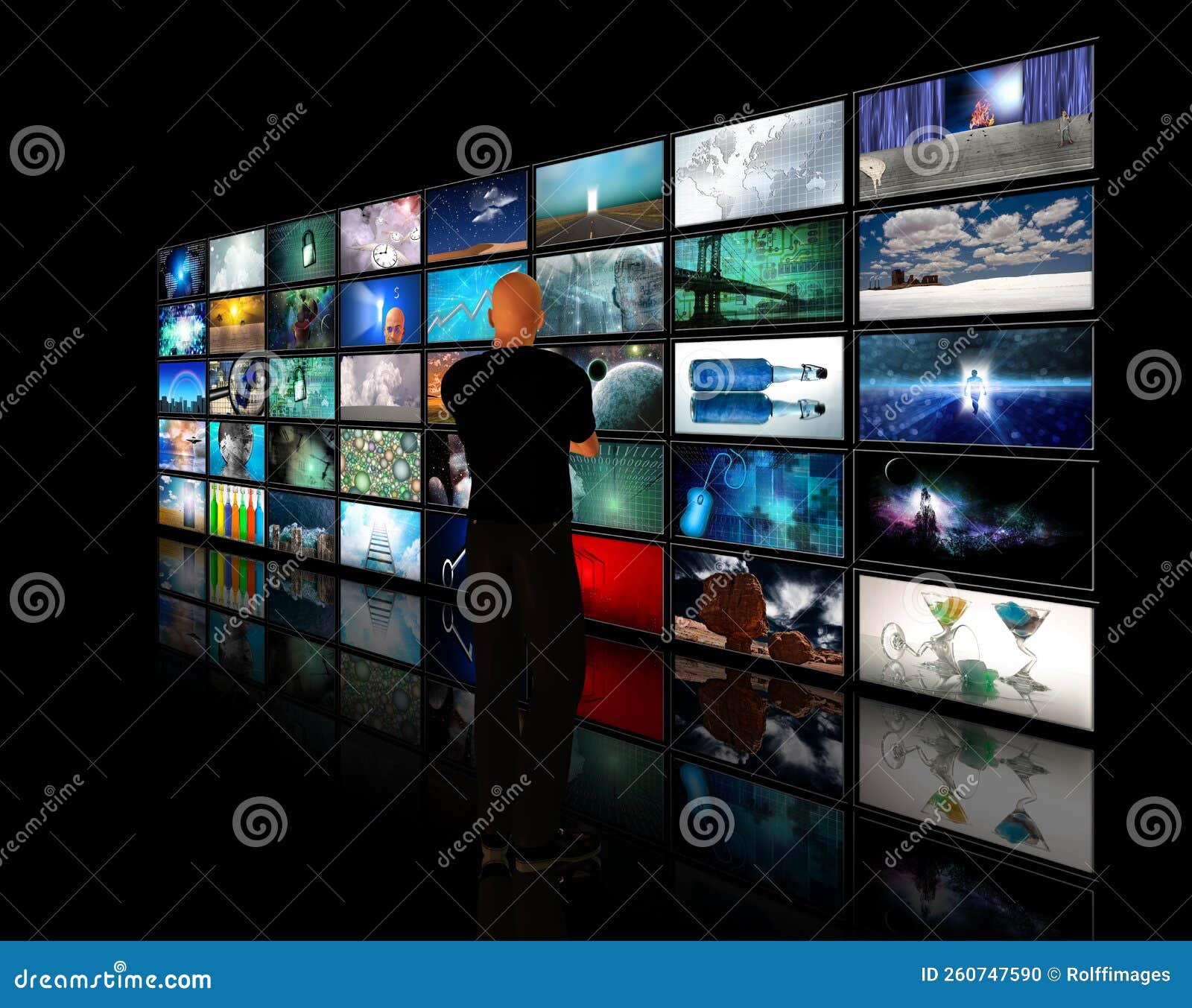 Man viewing video displays stock illustration. Illustration of ...