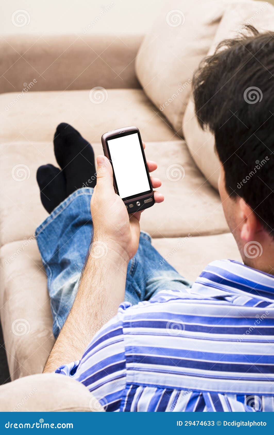 Man Views a Smartphone in Portrait View Stock Image - Image of ...