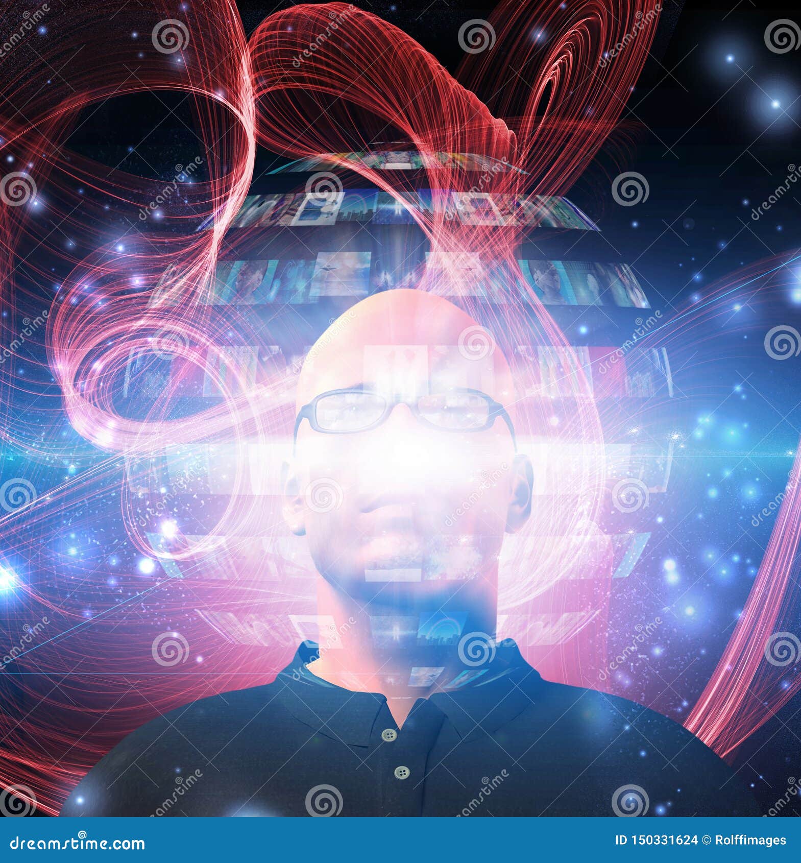 Man views video sphere stock illustration. Illustration of ...