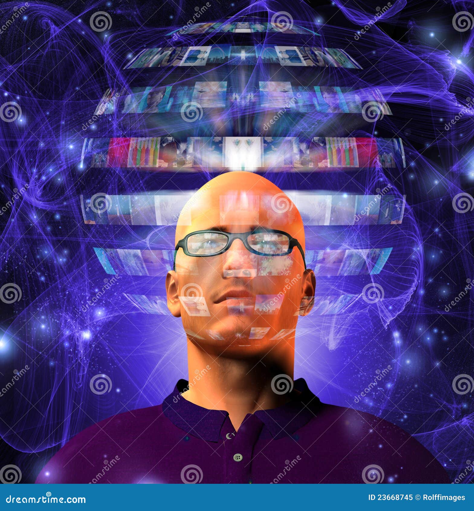 Man Views Video Sphere Surrounding His Head Stock Illustration ...
