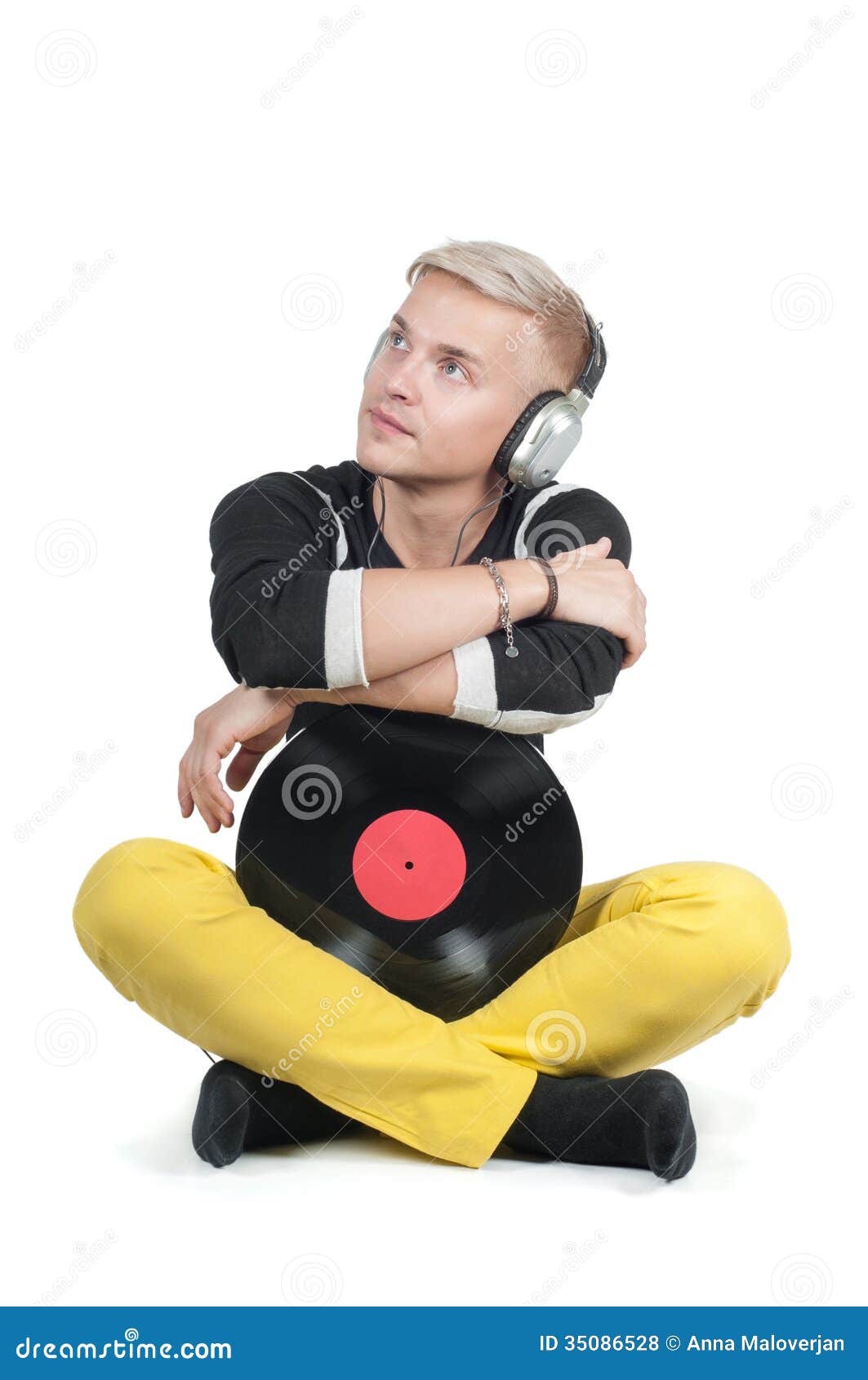 Man with vinyl record stock photo. Image of adult, listen - 35086528