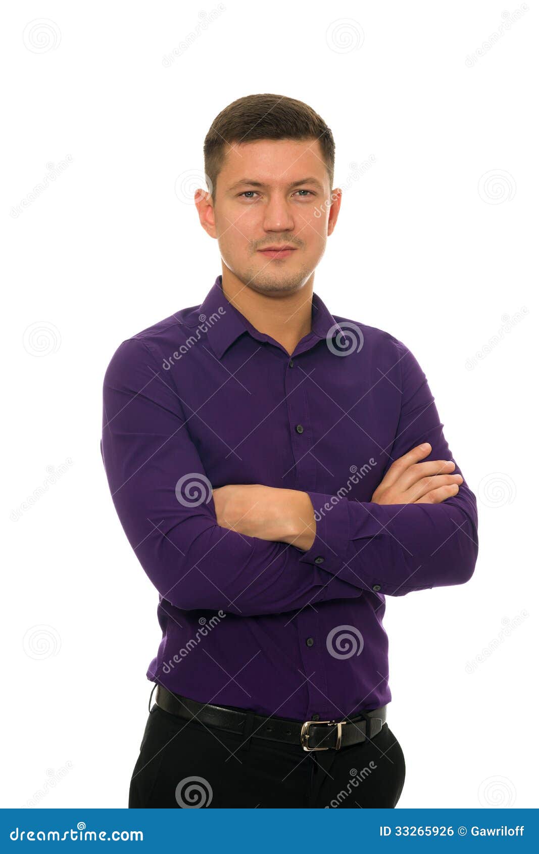 Man in Violet Shirt and Trousers Stock Photo - Image of brunette ...