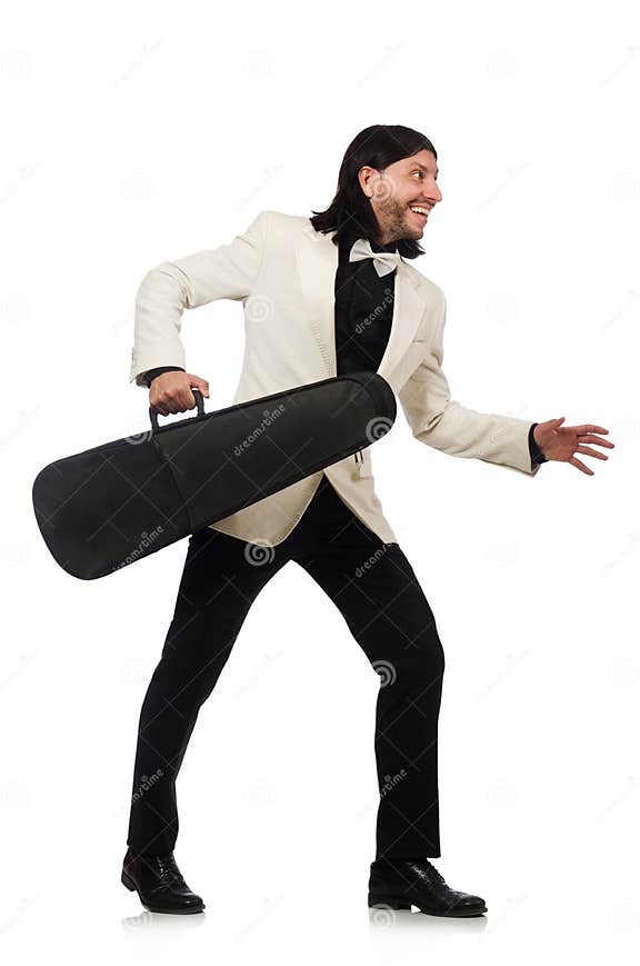 The Man with Violin Case on Whtie Stock Photo - Image of comic, musical ...