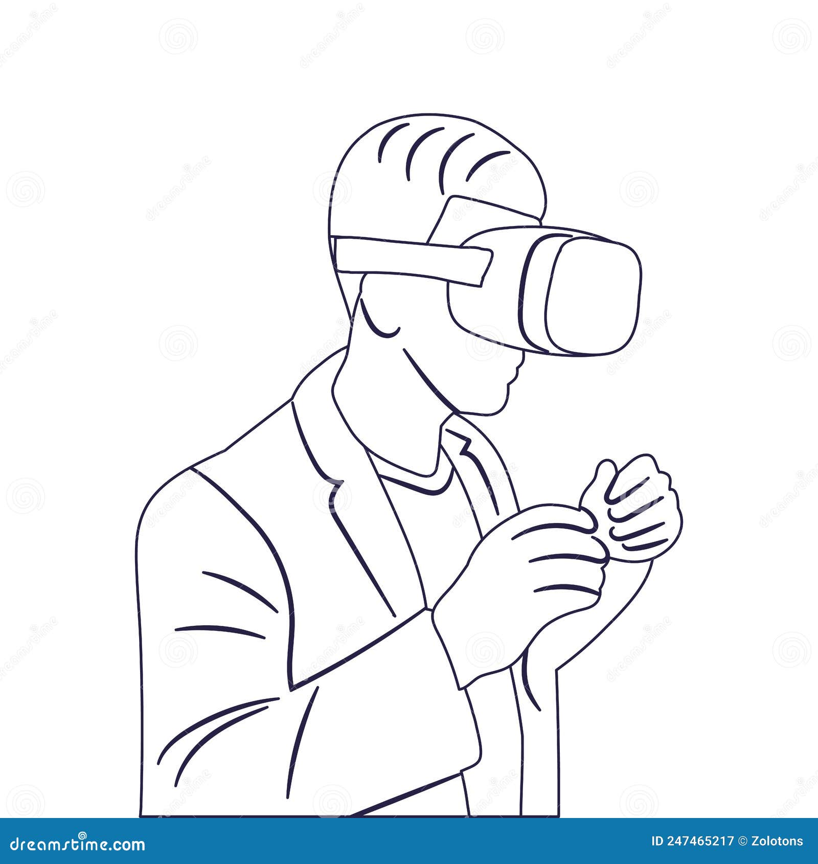 Man in Virtual Reality Glasses Sketch, Outline, Isolated Stock Vector ...
