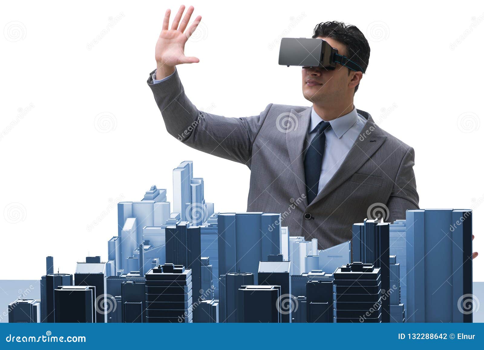 The Man with Virtual Reality Goggles Doing Urban Planning Stock Photo ...