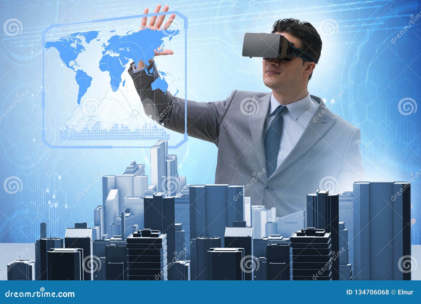 The Man with Virtual Reality Goggles Doing Urban Planning Stock Photo ...