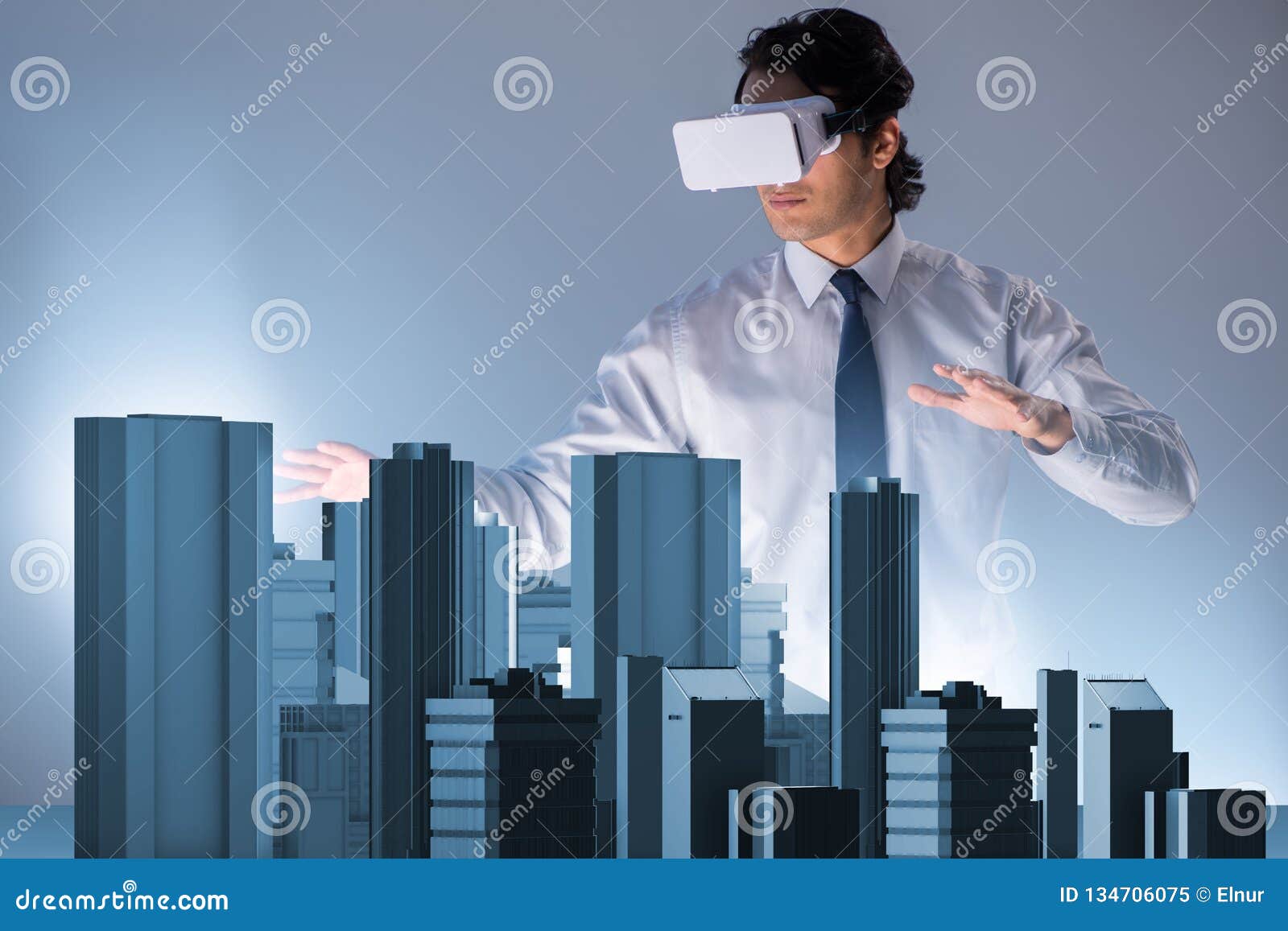 The Man with Virtual Reality Goggles Doing Urban Planning Stock Image ...