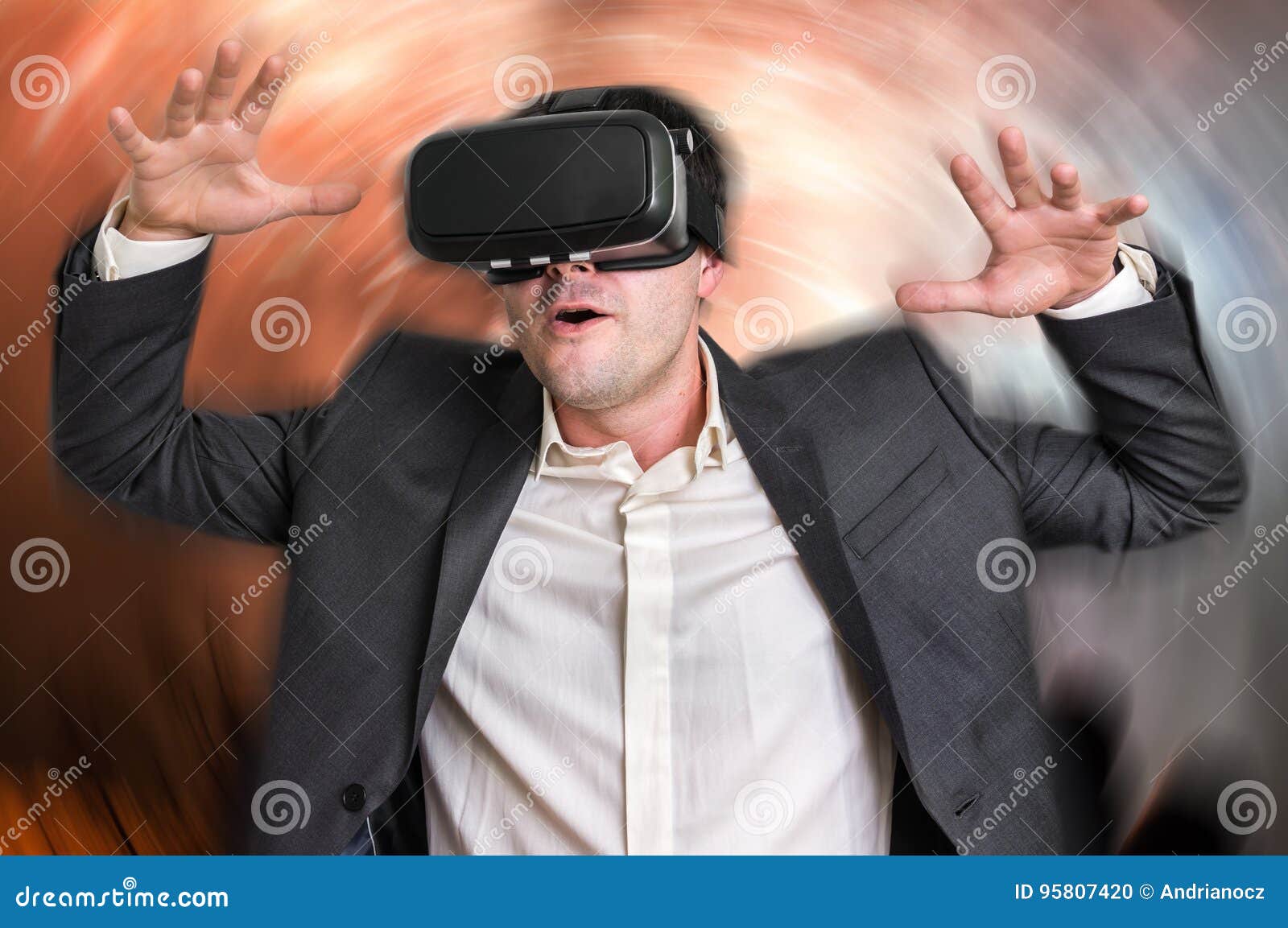 Man with Virtual Reality Goggles is Playing 3D Games Stock Photo ...