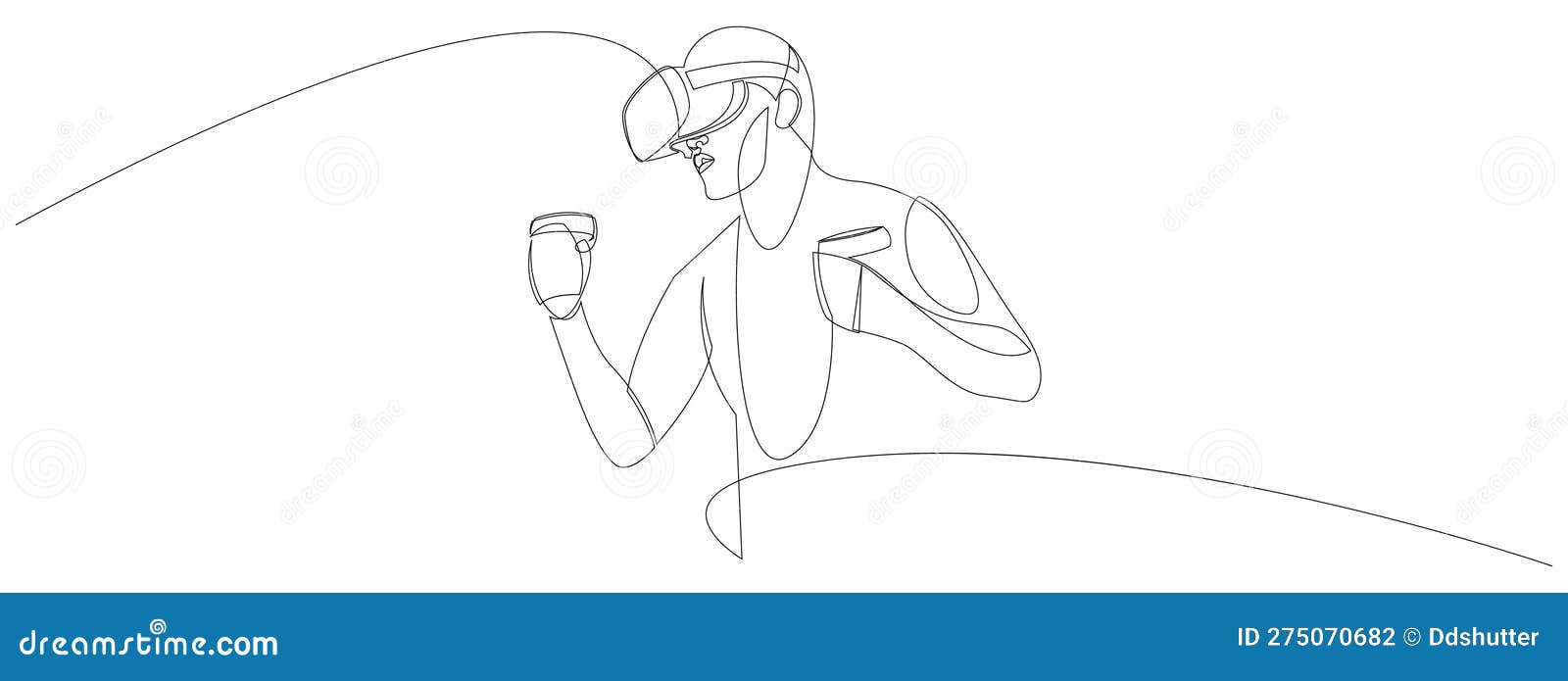 Man in Virtual Reality Headset and Motion Controller One Line Art ...