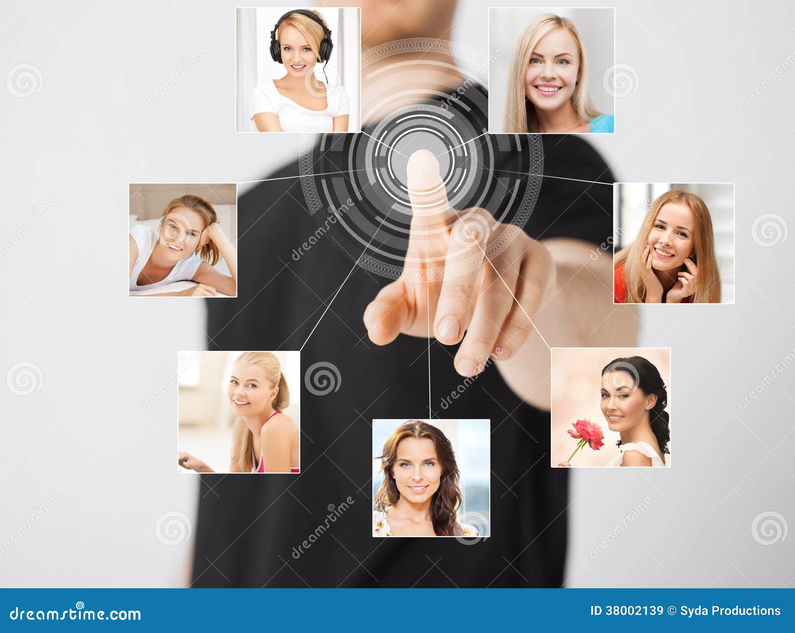 Man with Virtual Screen and Contact Icons Stock Image - Image of modern ...