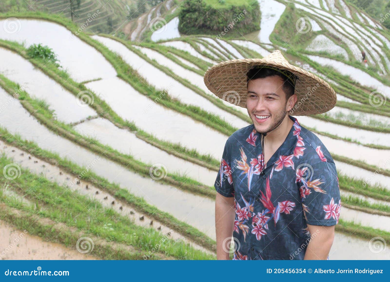 Man Visiting Traditional Asian Rice Fields Stock Photo - Image of food ...