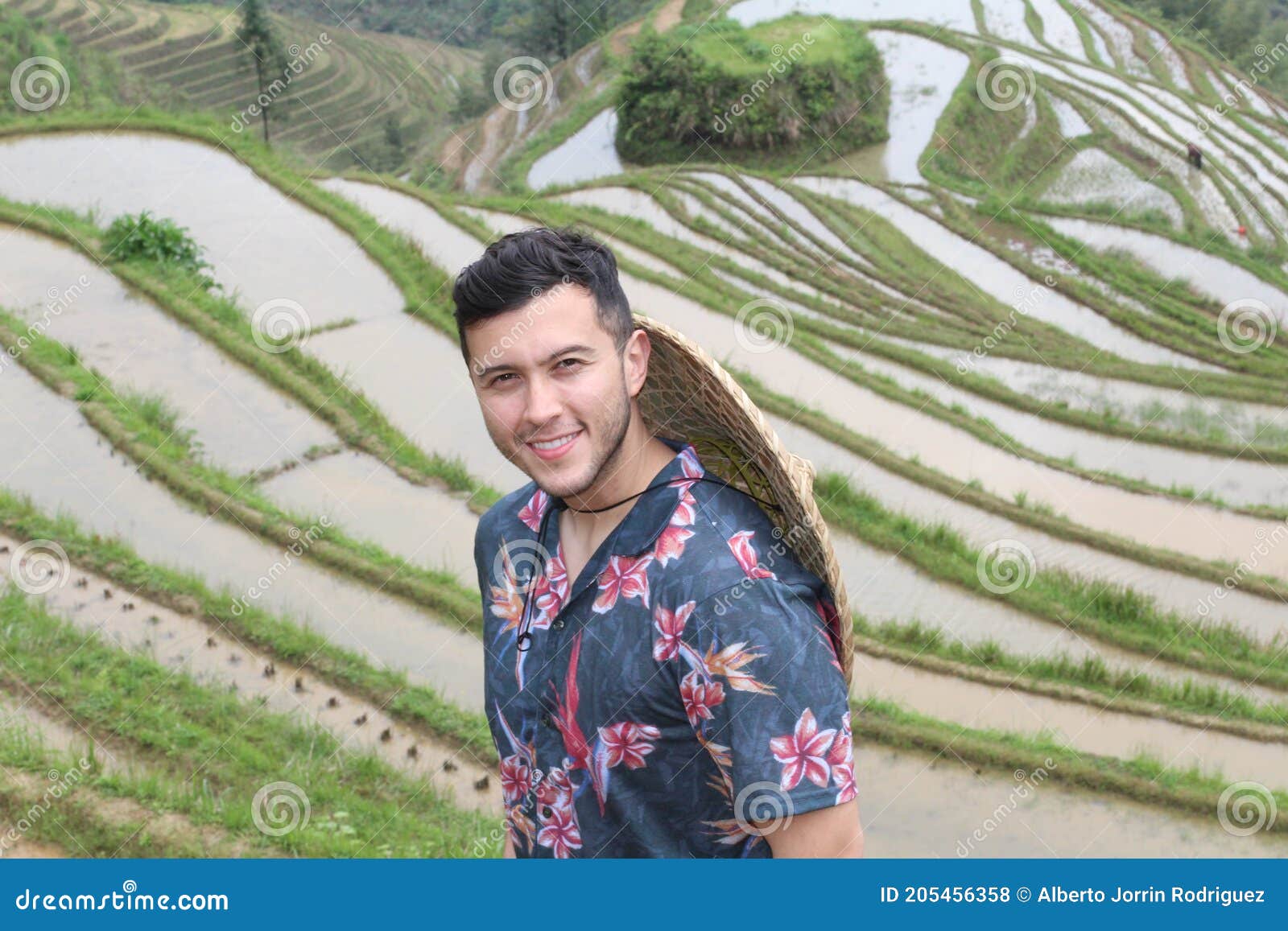 Man Visiting Traditional Asian Rice Fields Stock Photo - Image of japan ...