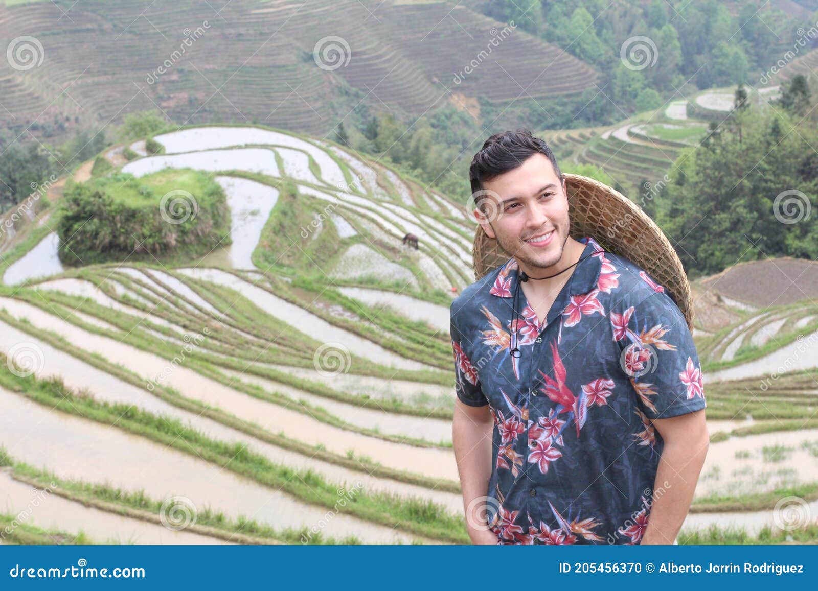 Man Visiting Traditional Asian Rice Fields Stock Photo - Image of asia ...