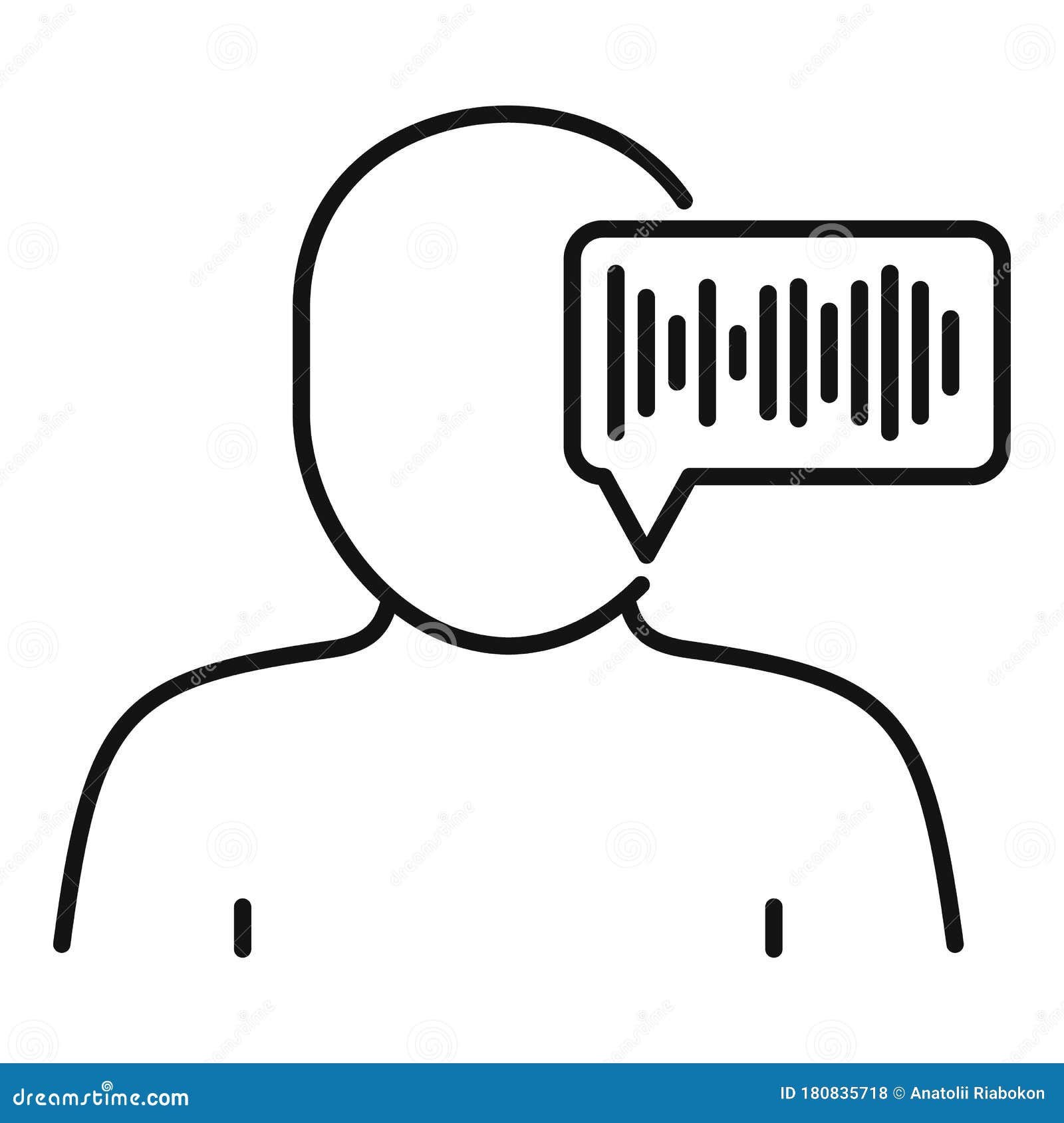 Voice Authentication Outline Icon. Profile Of Man Head, Soundwave And ...