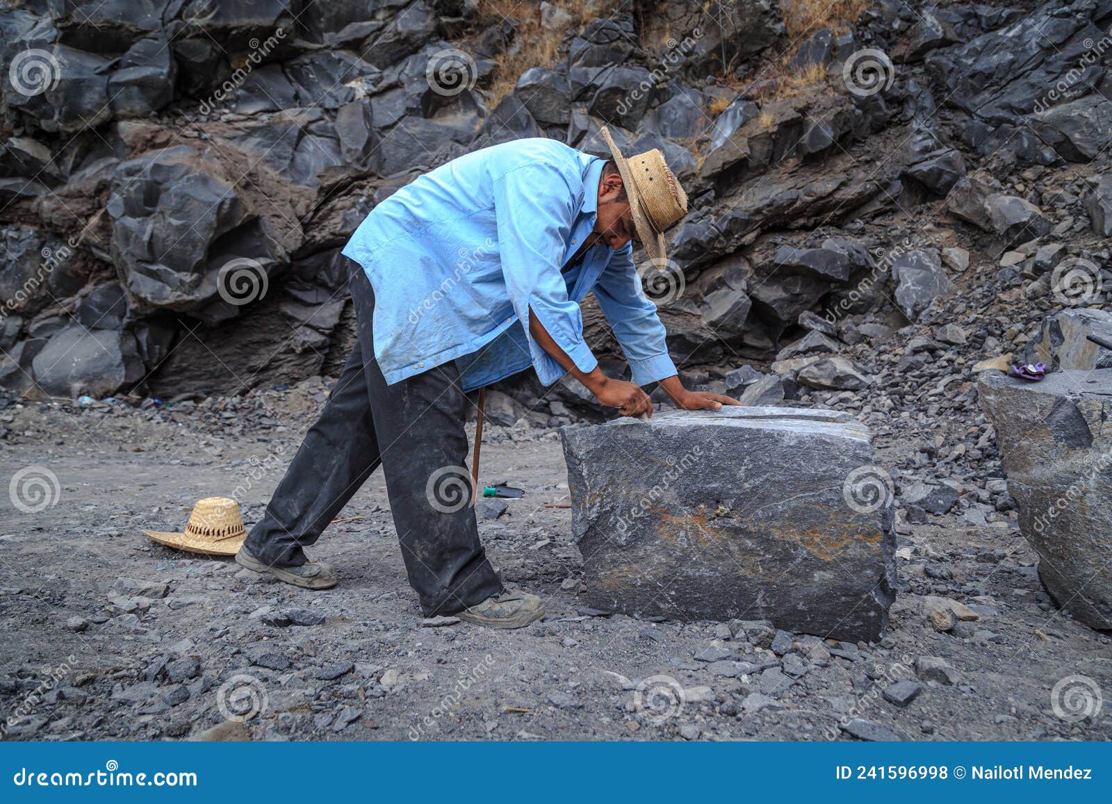 A Man in a Volcanic Stone Quarry Stock Photo - Image of dust, energy ...