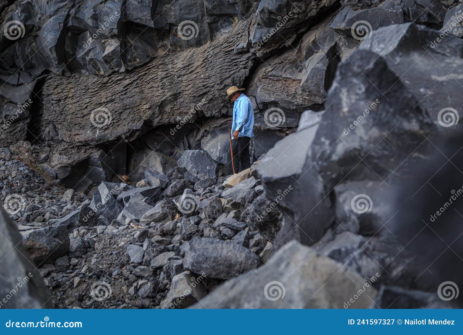 A Man in a Volcanic Stone Quarry Stock Image - Image of earth, heavy ...