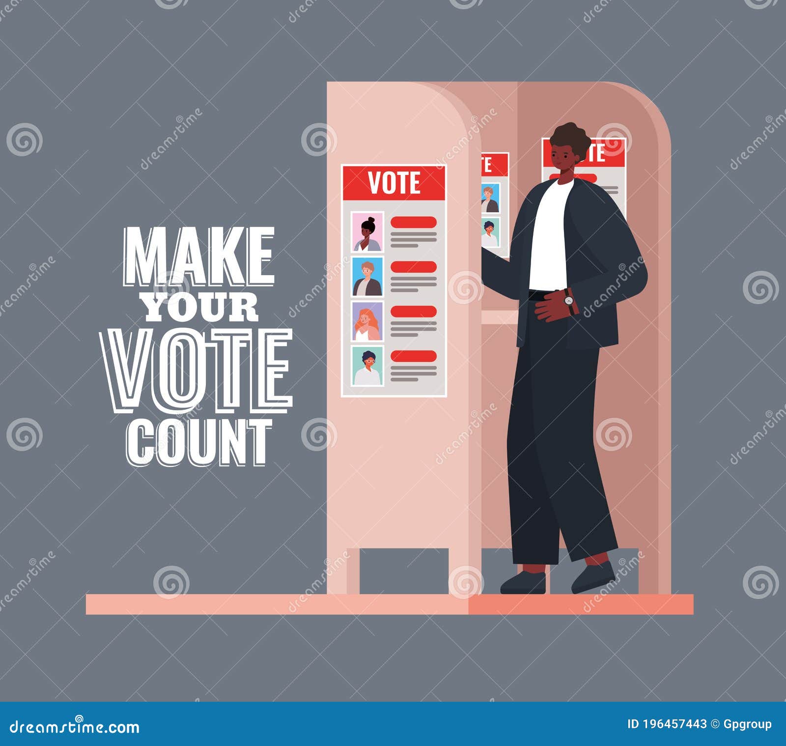 Man at Voting Booth with Make Your Vote Count Text Vector Design Stock ...