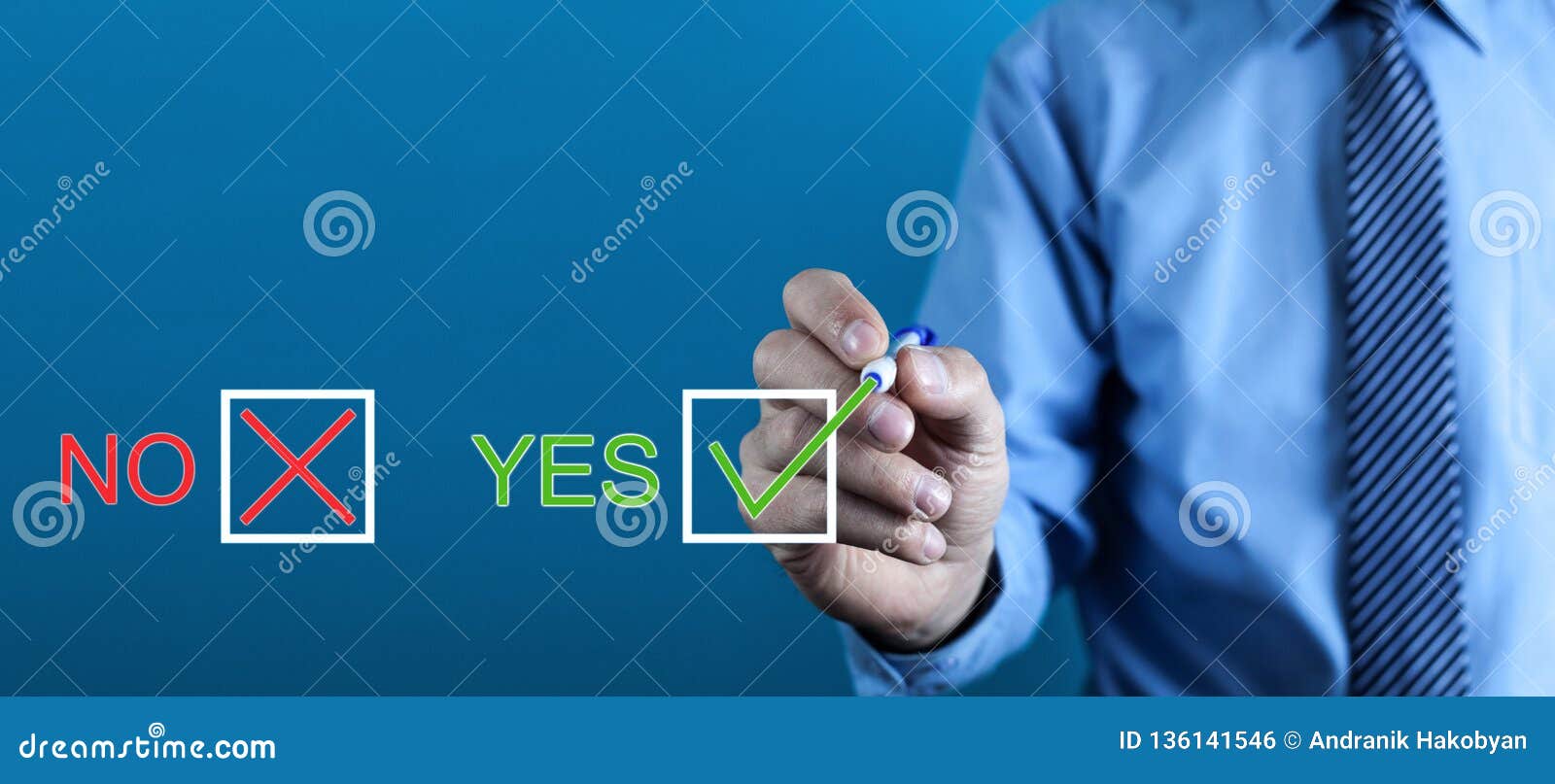 Man Voting Yes Check Box. Positive Decision Stock Photo - Image of ...