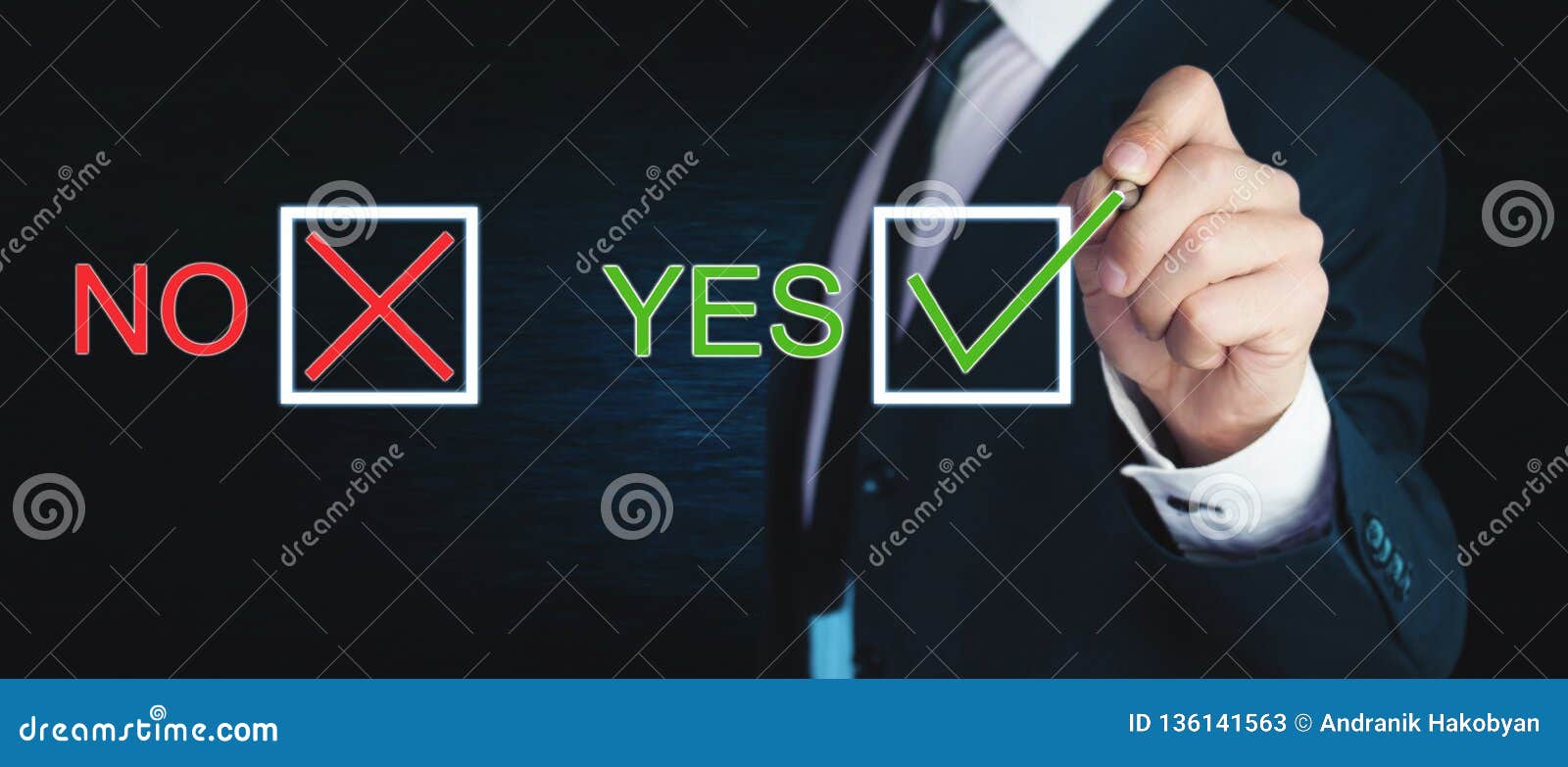 Man Voting Yes Check Box. Positive Decision Stock Image - Image of ...