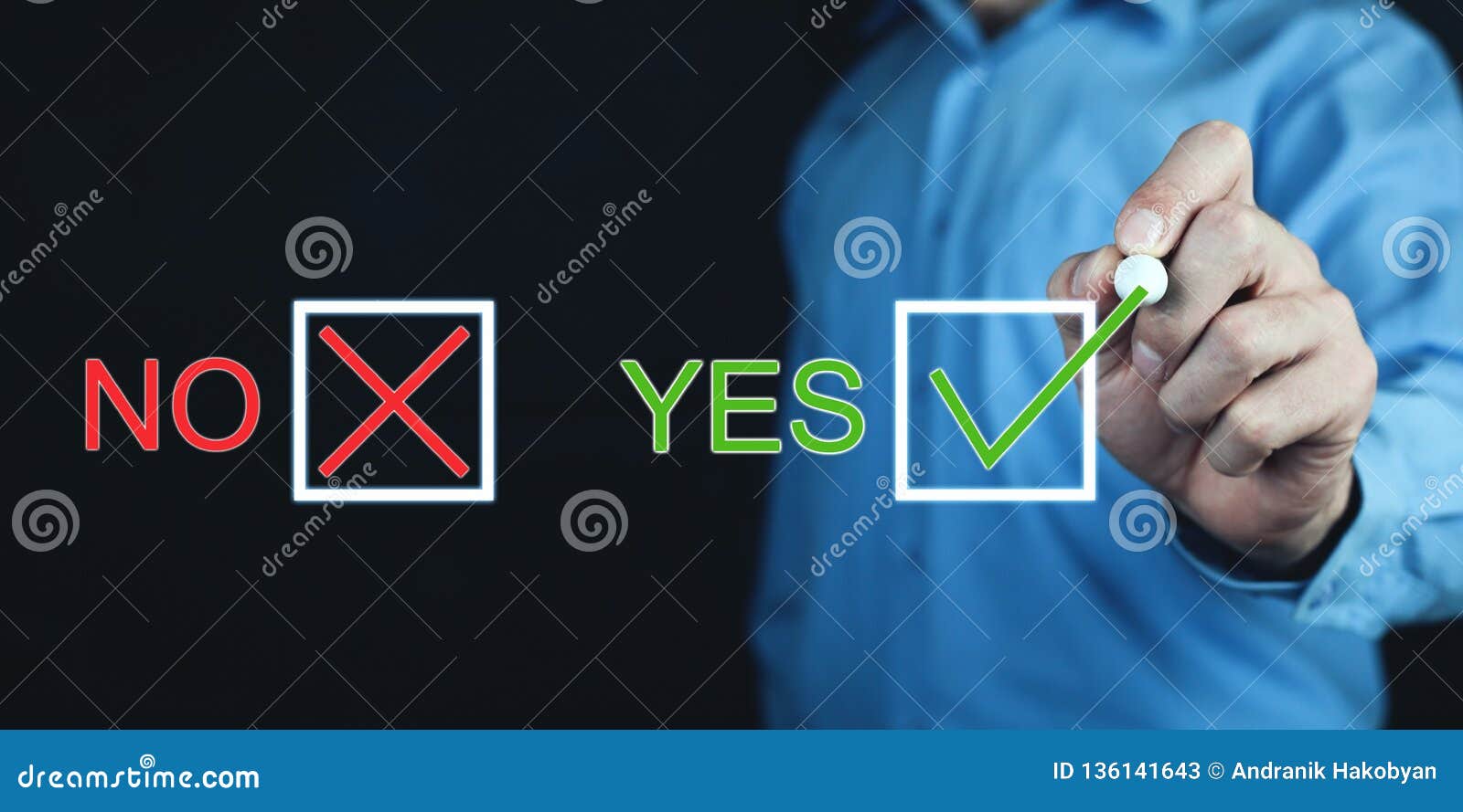Man Voting Yes Check Box. Positive Decision Stock Image - Image of hand ...