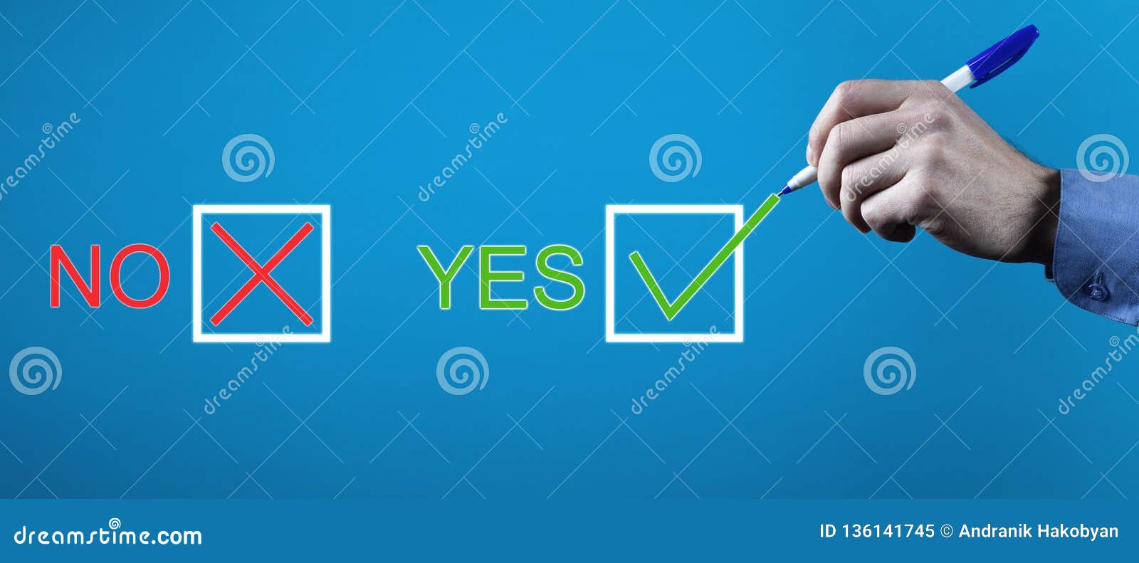 Man Voting Yes Check Box. Positive Decision Stock Image - Image of tick ...