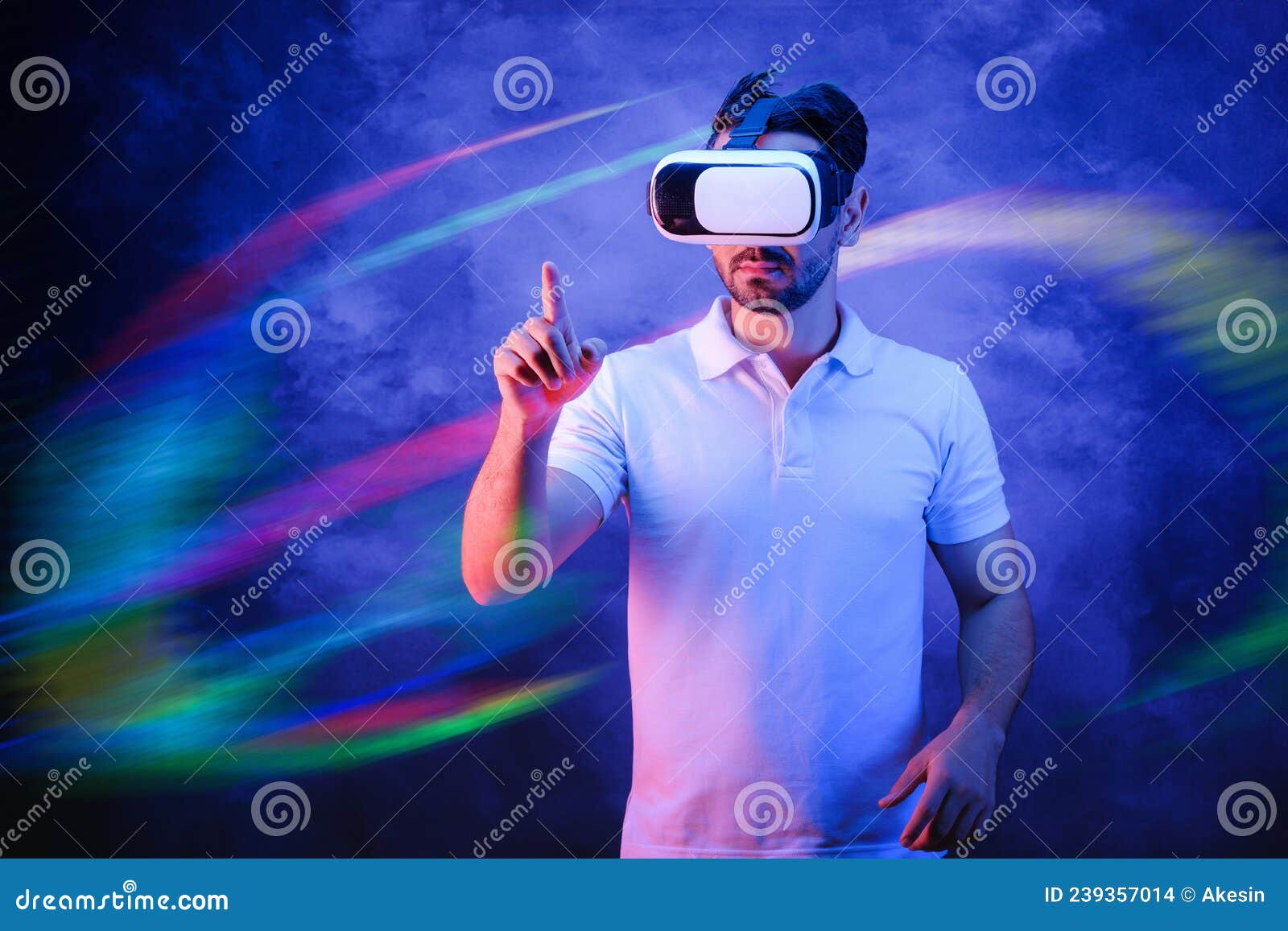 Man with Vr Glass Travel in Virtual Reality World in Cyberspace Stock ...