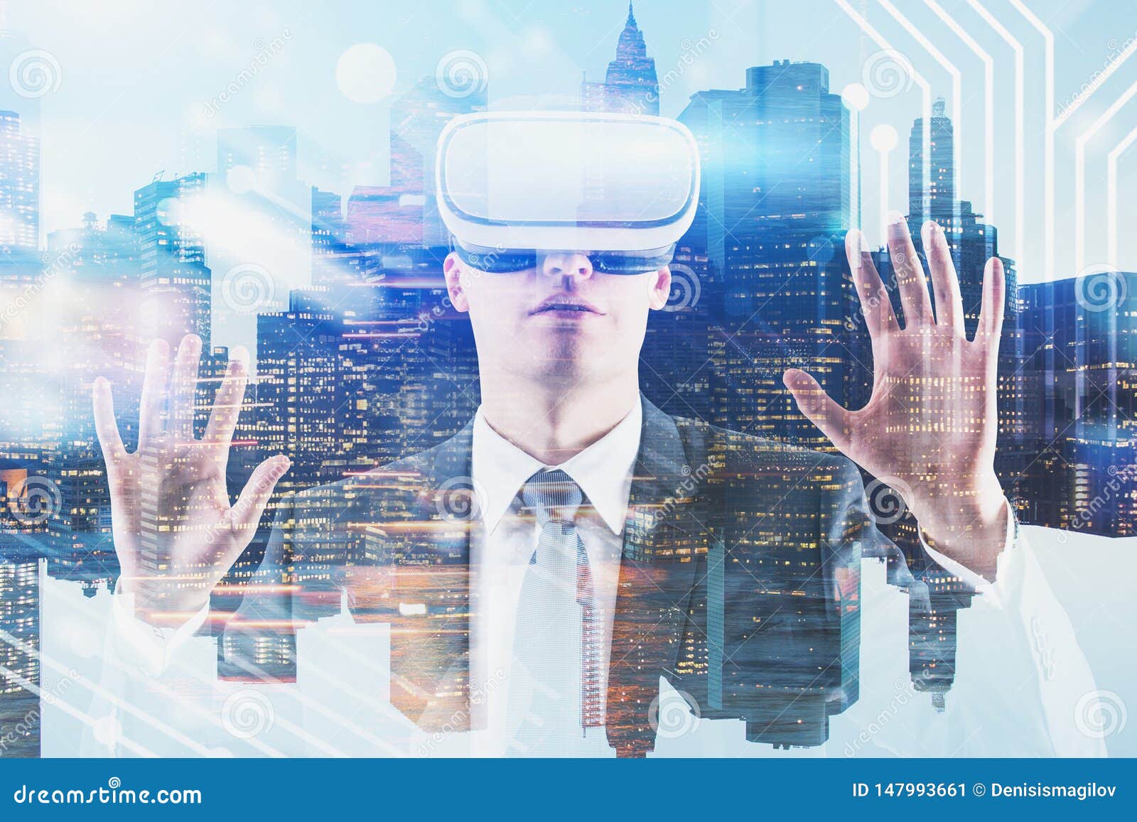 Man in VR Glasses in City, Technology Stock Image - Image of expertise ...