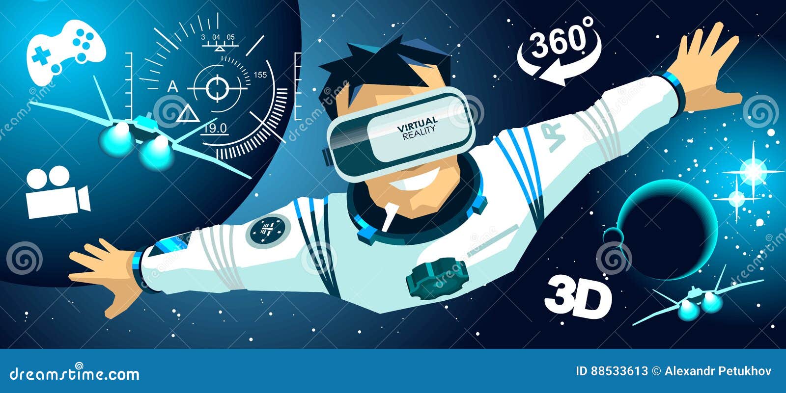 Man in a Vr Glasses in 3d Virtual Reality Space Icons Stock ...