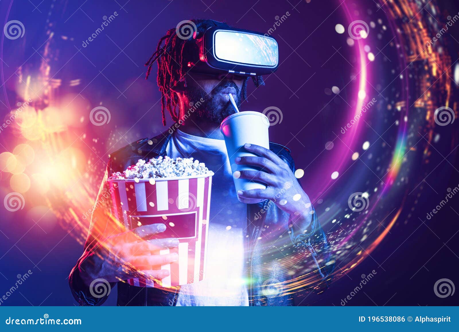Man with VR Glasses Play with a Virtual Videogame Stock Photo - Image ...