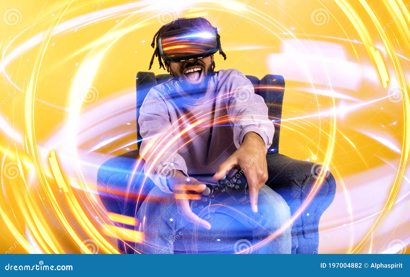 Man with VR Glasses Play with a Virtual Videogame. Stock Photo - Image ...
