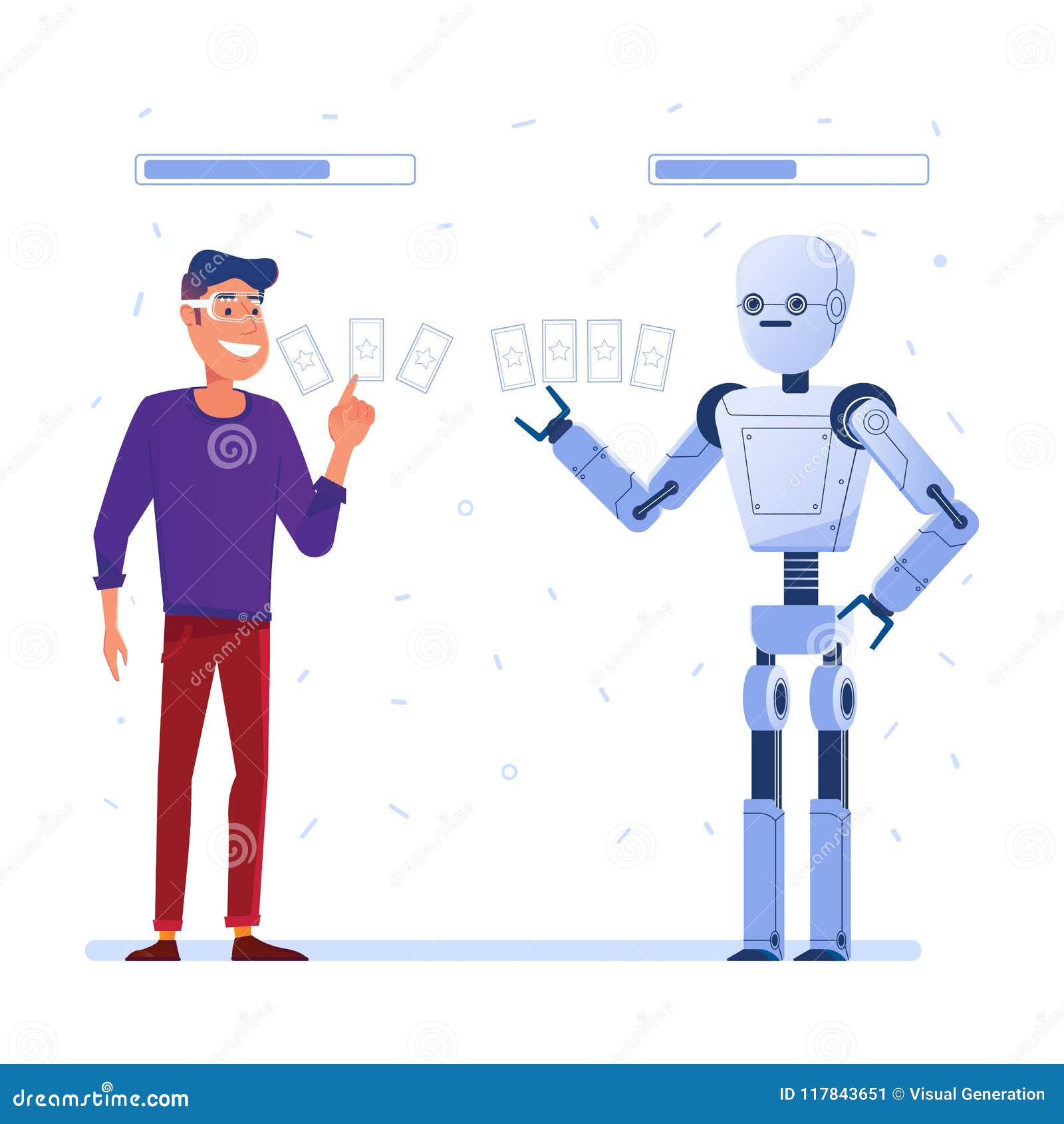 A Man in VR Glasses Plays Card Game in Augmented Reality with a Robot ...