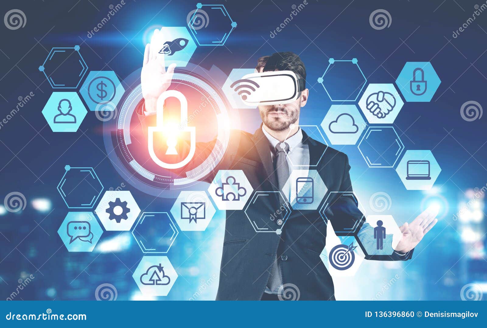 Man in Vr Glasses, Security Interface Stock Photo - Image of protect ...