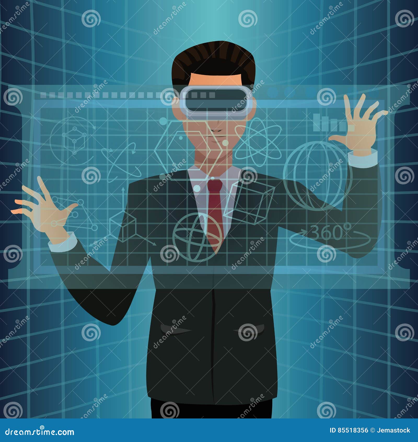 Man with Vr Goggles Touch Diagram Digital Stock Vector - Illustration ...