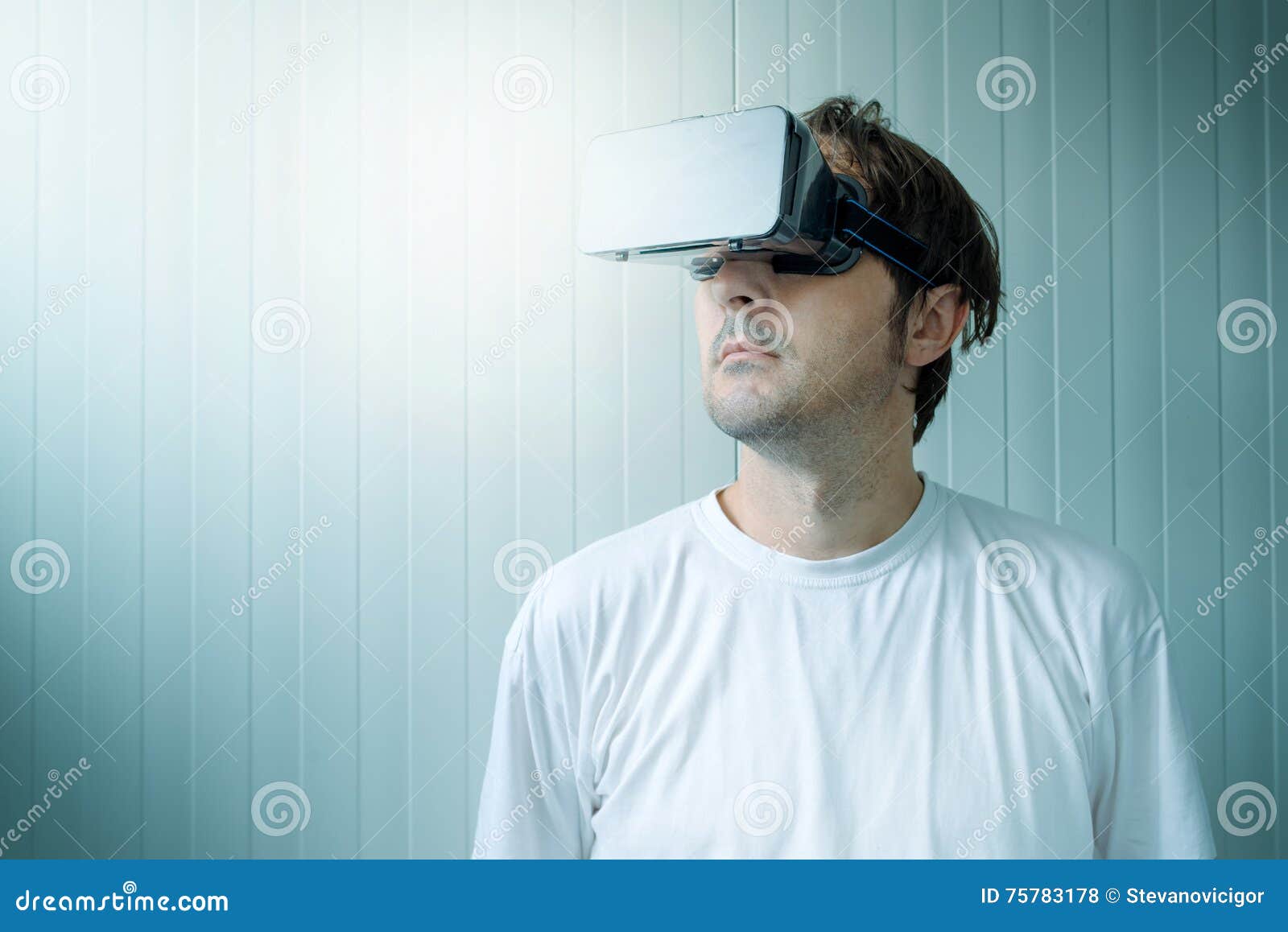 Man with VR Headset Goggles Stock Photo - Image of experience ...