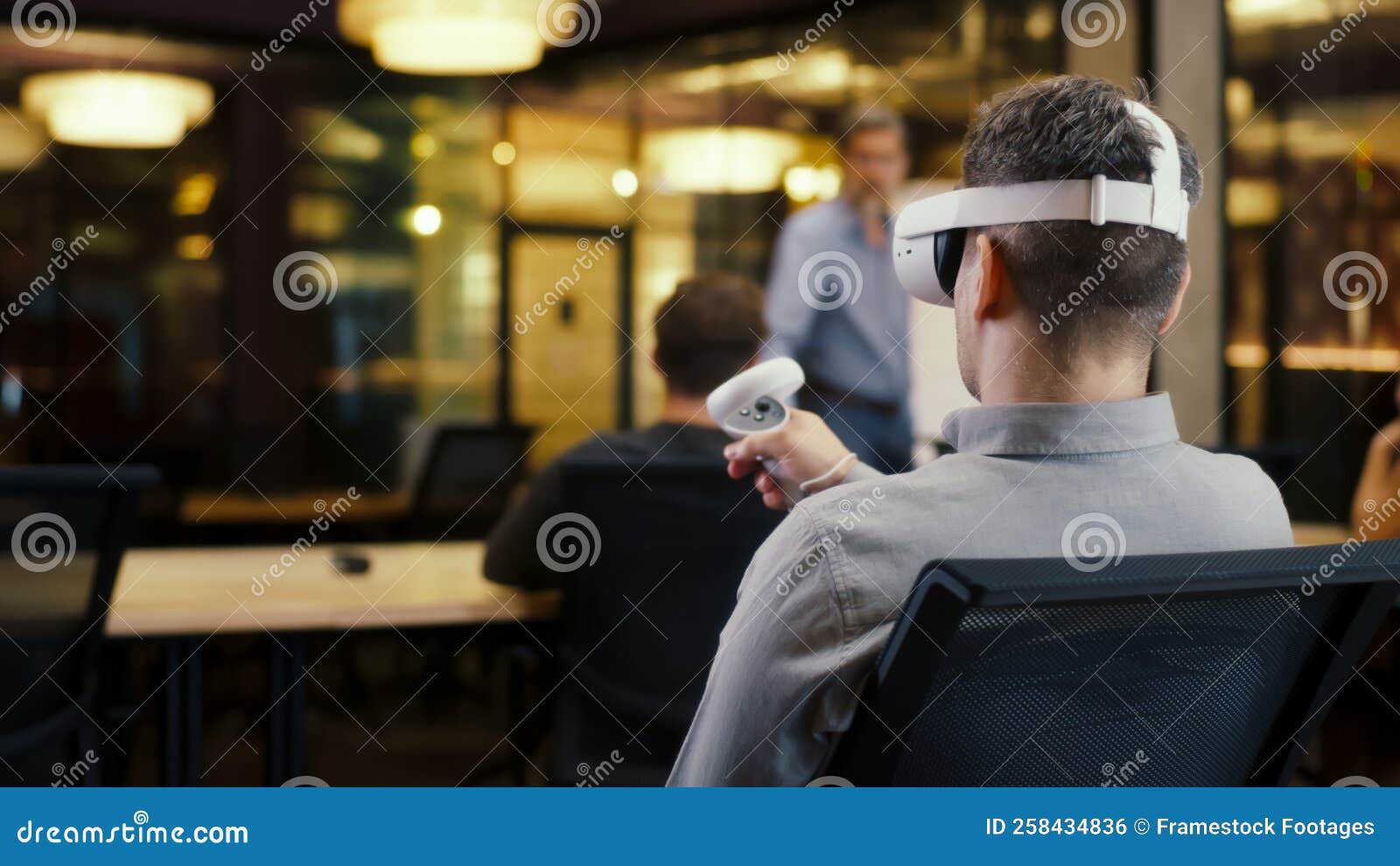 Man in VR Headset in Modern Office Stock Photo - Image of testing ...