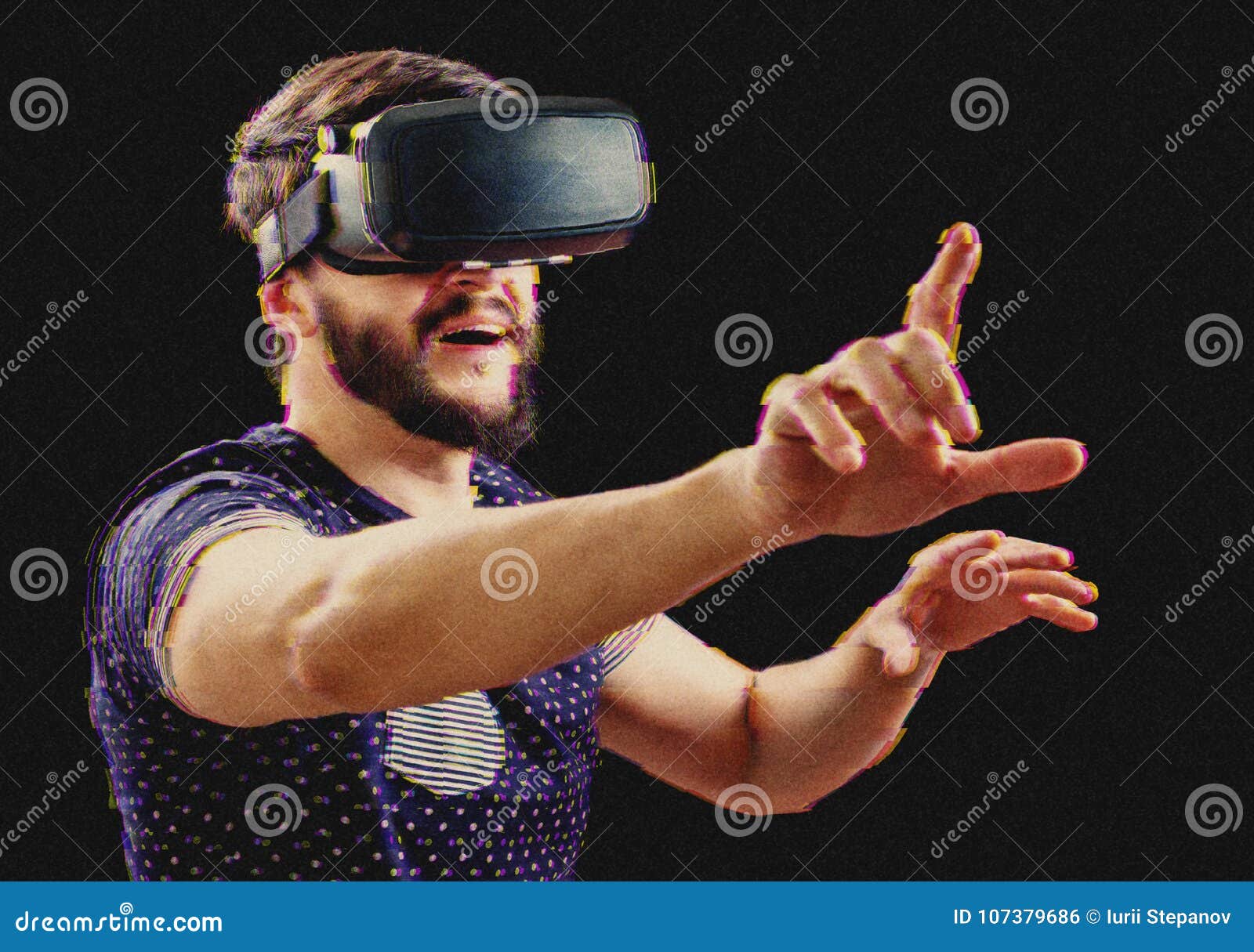 Man in VR-headset Over Glitch Effect Stock Photo - Image of effect ...