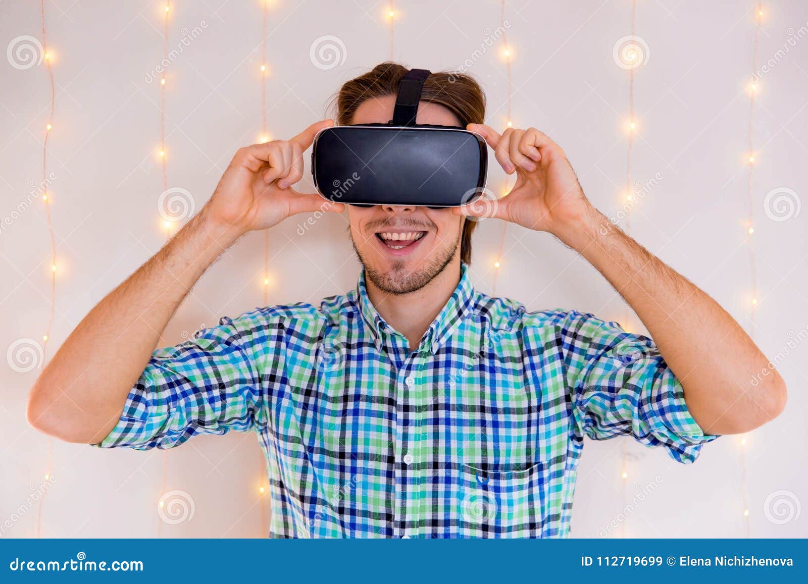 Man in vr headset stock image. Image of excitement, happy - 112719699