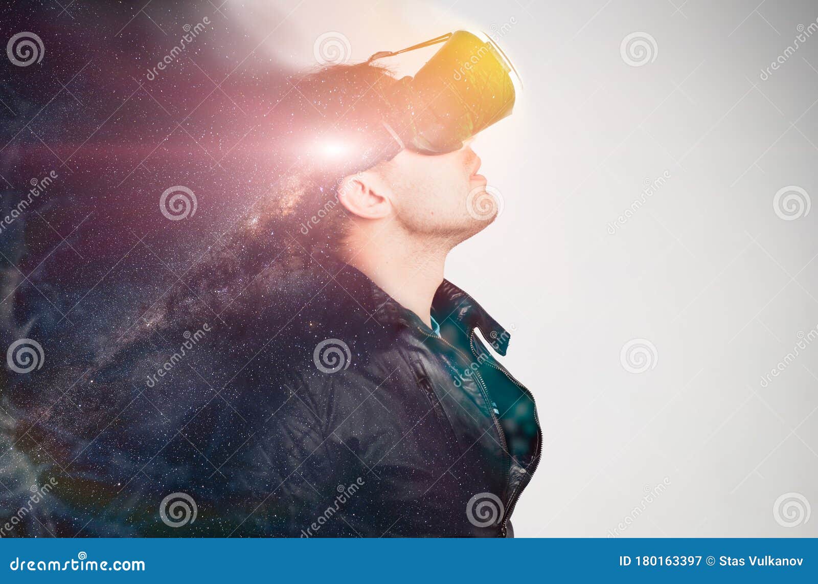 A Man in a VR Headset, Portrait Double Exposure, the Concept of ...